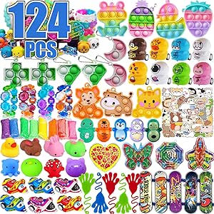 Amazon.com: 124 PCS Pop Party Favors for Kids, Fidget Treasure Box Toys for Classroom, Pinata ...