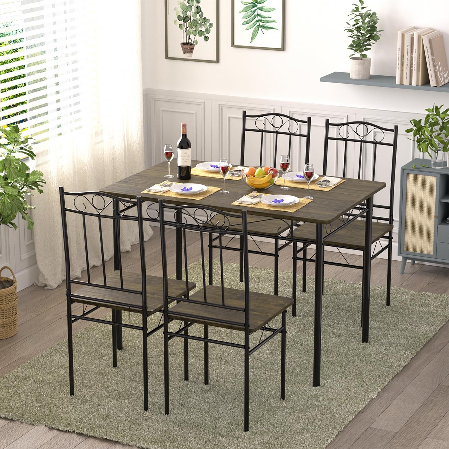 H.J WeDoo Dining Table and Chairs Set 4, Dining Room Set, Kitchen Table ...