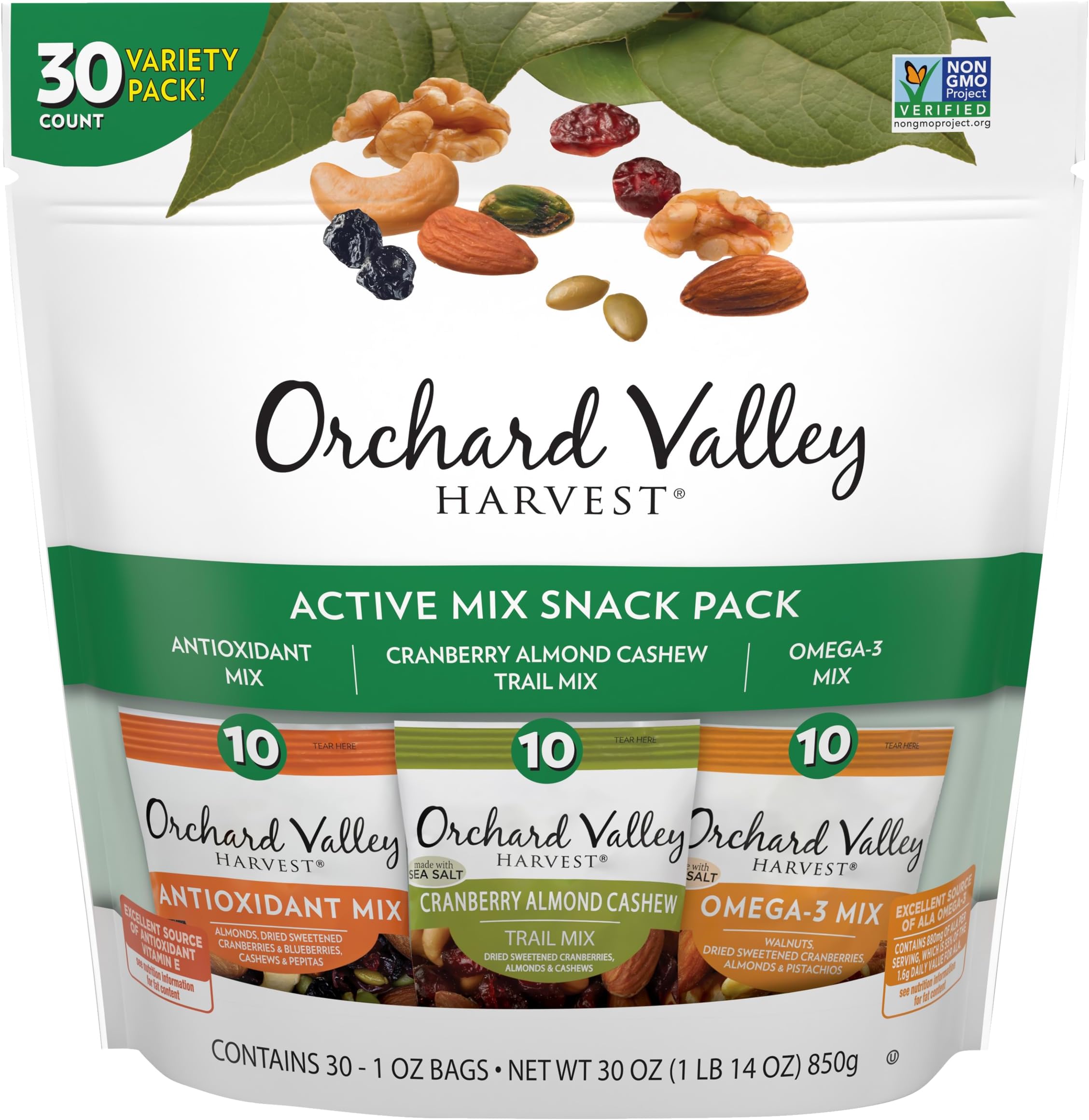 Amazon.com: Orchard Valley Harvest Active Snack Pack Mix, 1oz Bags ...