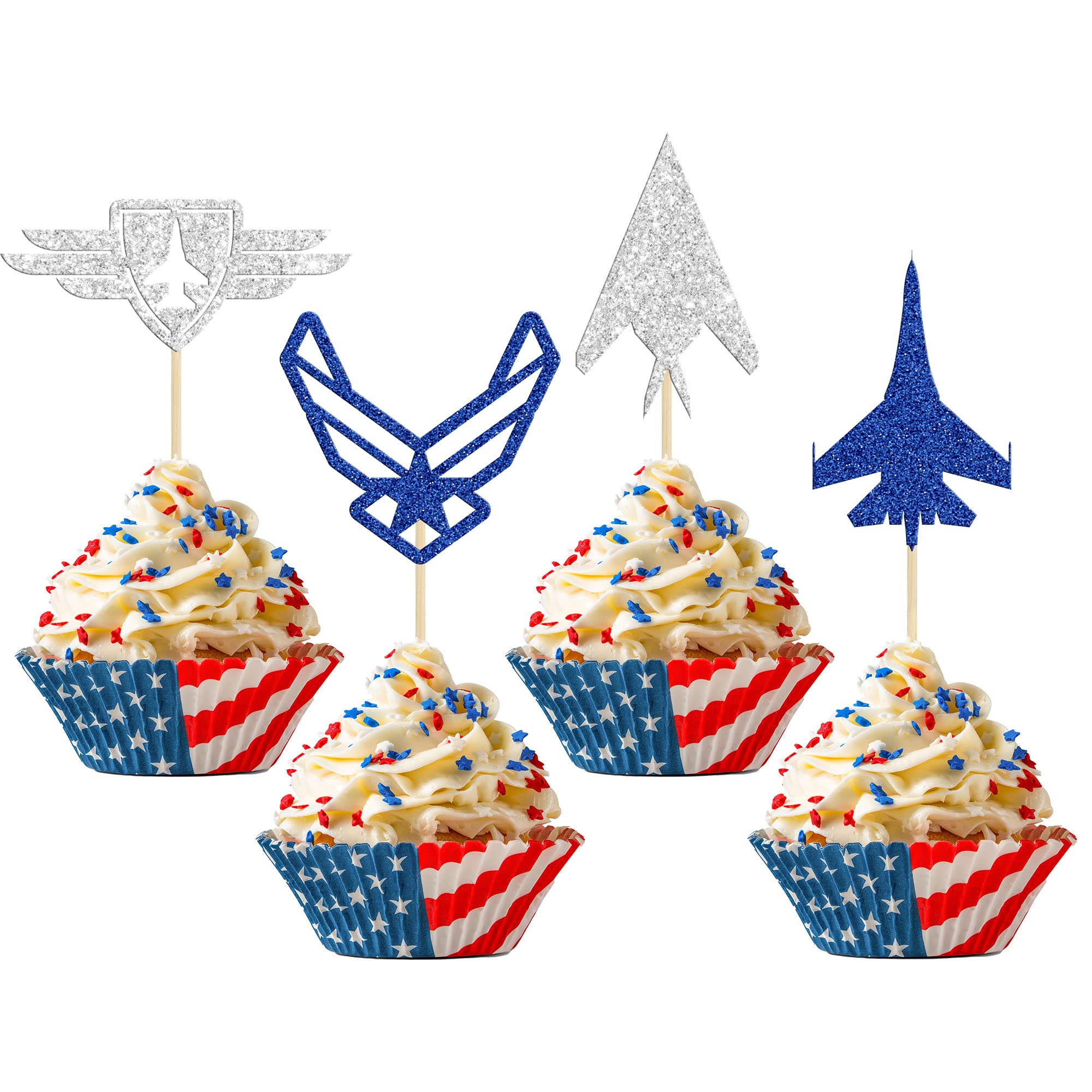 Amazon.com: 24Pcs Air Force Cupcake Toppers Glitter Military Emblem ...