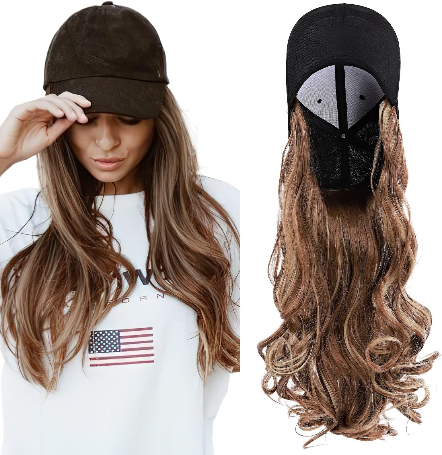 Amazon.com : SEGO Baseball Cap with Hair Extensions for Women Heat ...