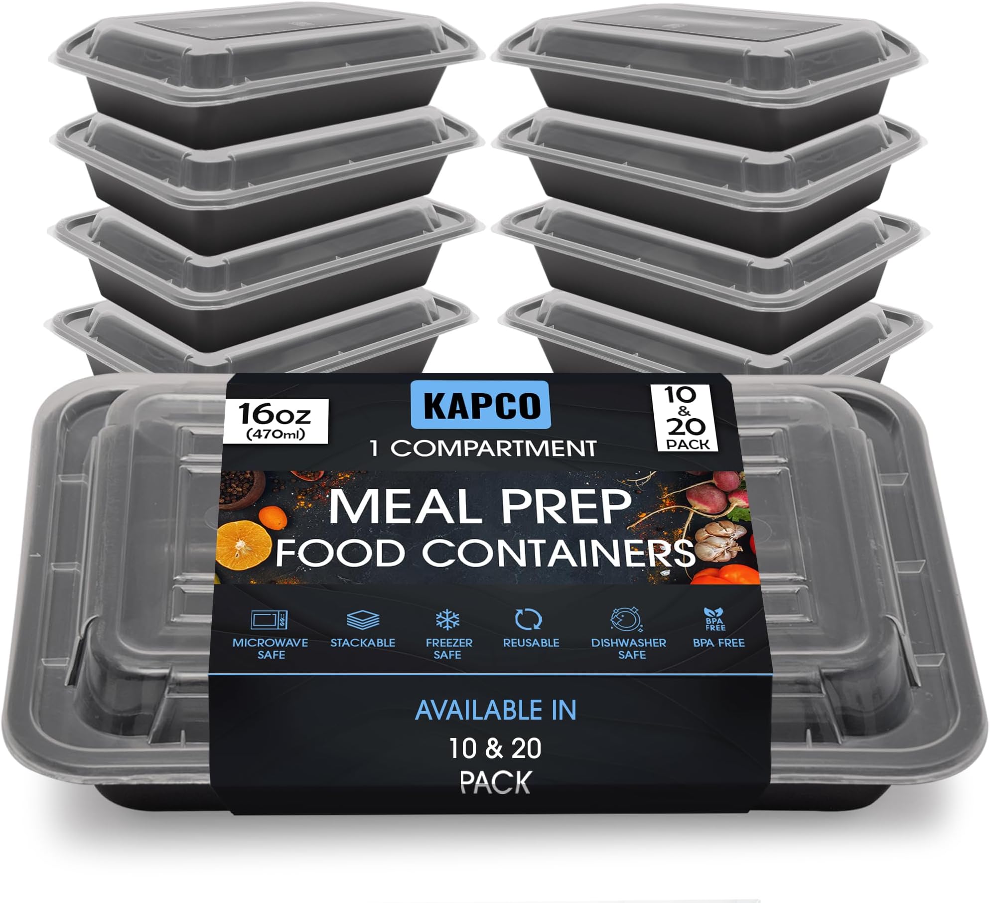 [10 Pack] 2 Compartment BPA Free Meal Prep Containers Reusable ...
