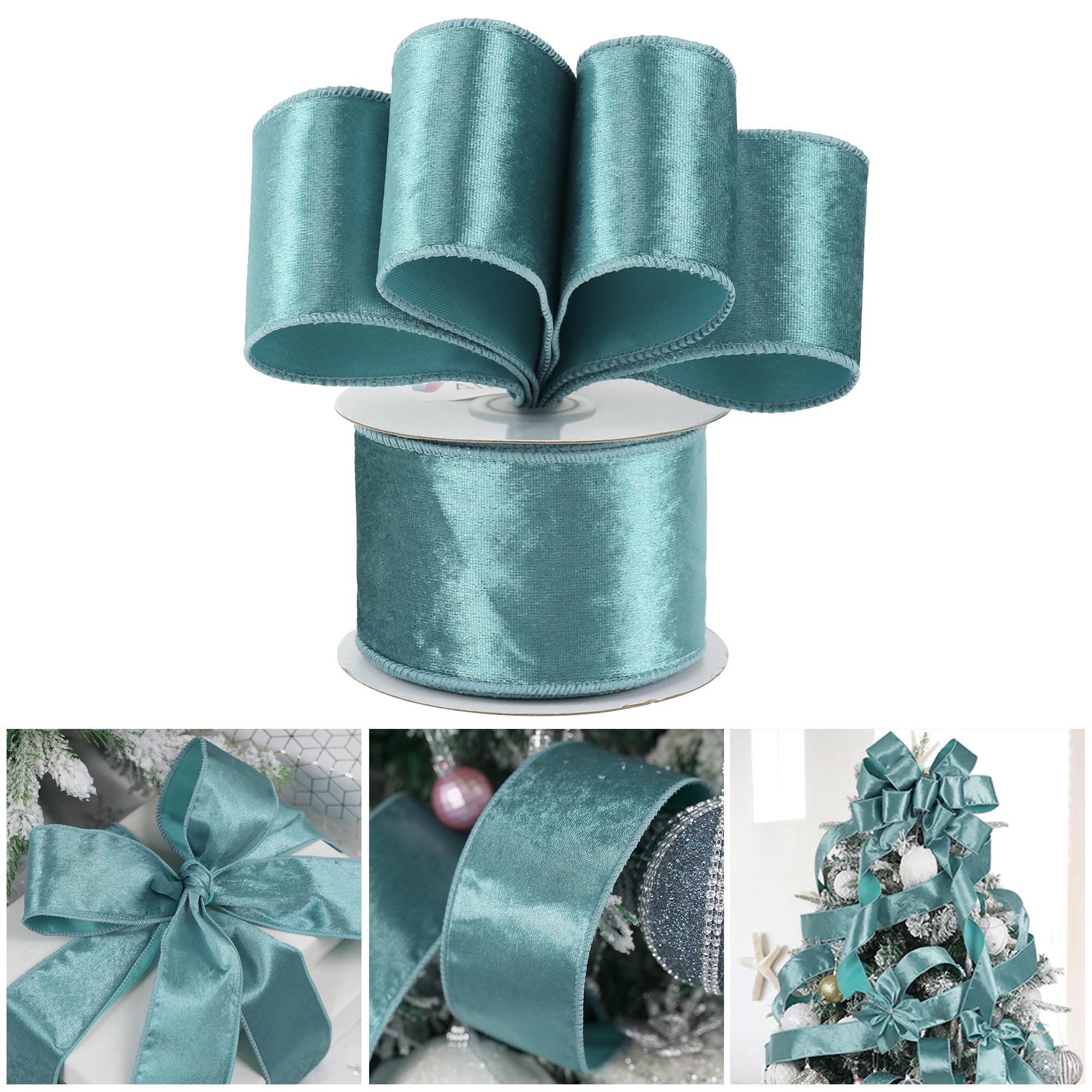 Amazon.com: AIMUDI Dusty Blue Velvet Wired Ribbon 2.5 Inch Blue ...