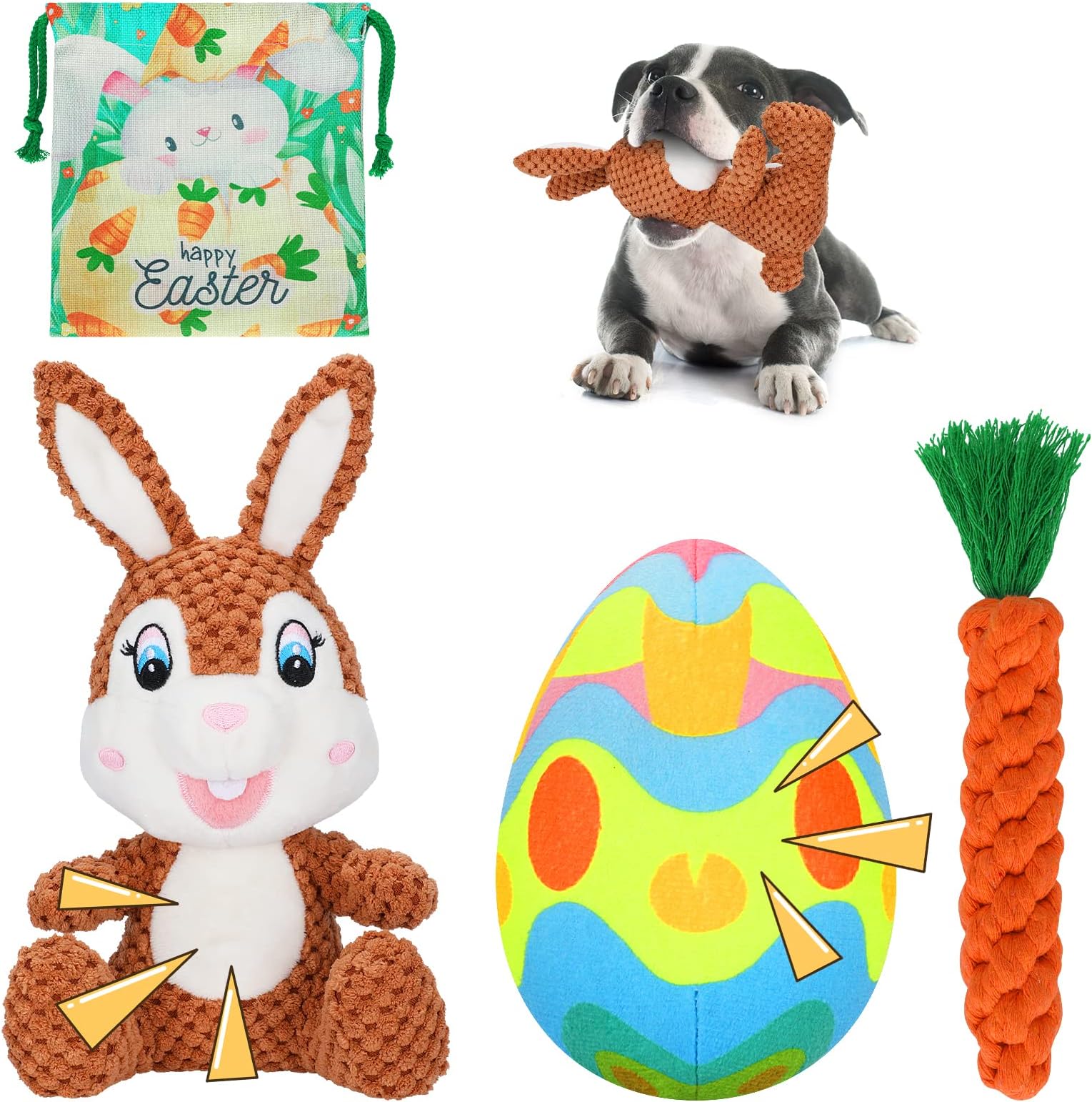 Pet Supplies : HUMLANJ Easter Dog Toy Set, 4 Pcs Plush Bunny, Carrot ...