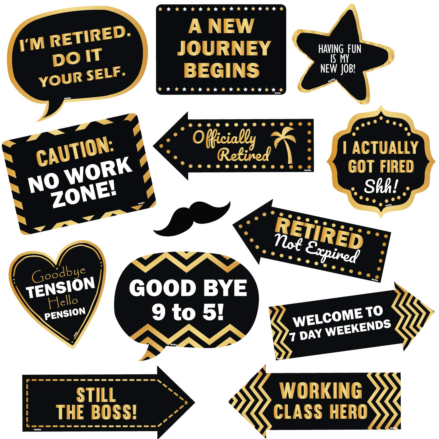 Festiko Retirement Photobooth Props - Set of 13pcs Black and Gold ...