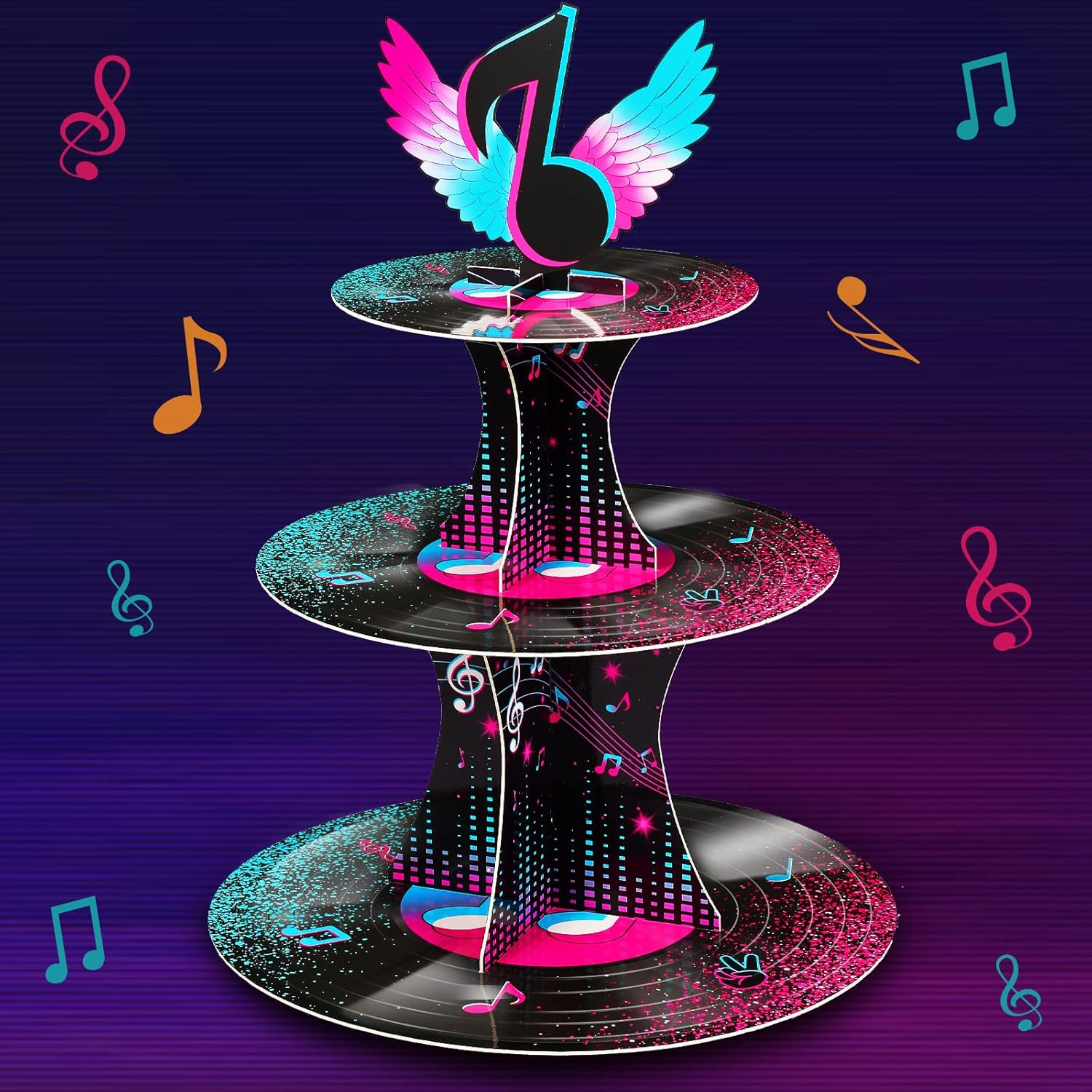 Amazon.com: Censen 3 Tier Music Party Cupcake Stand Cardboard Music ...