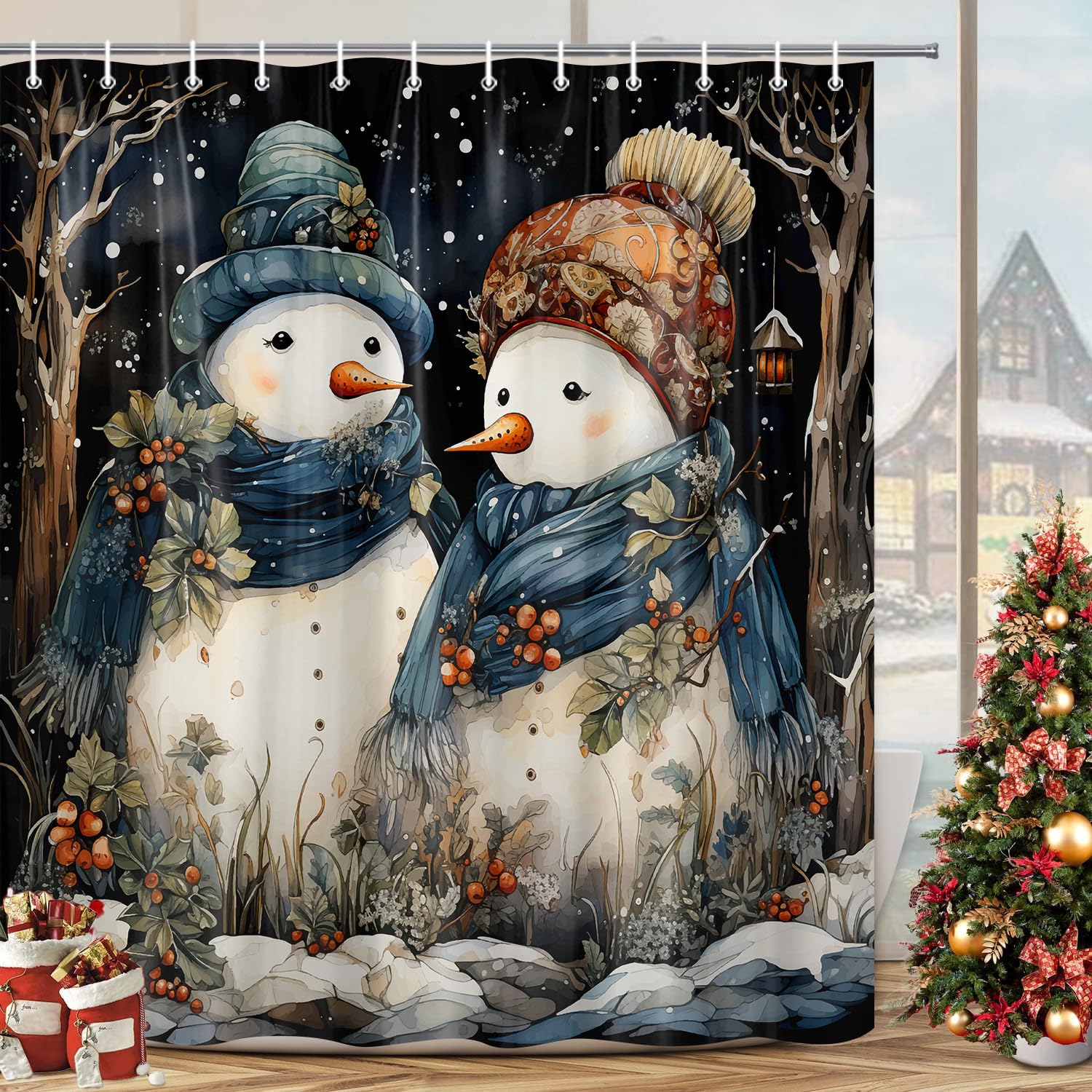 Amazon.com: Xiaoput Merry Christmas Shower Curtain, Winter Snowman ...