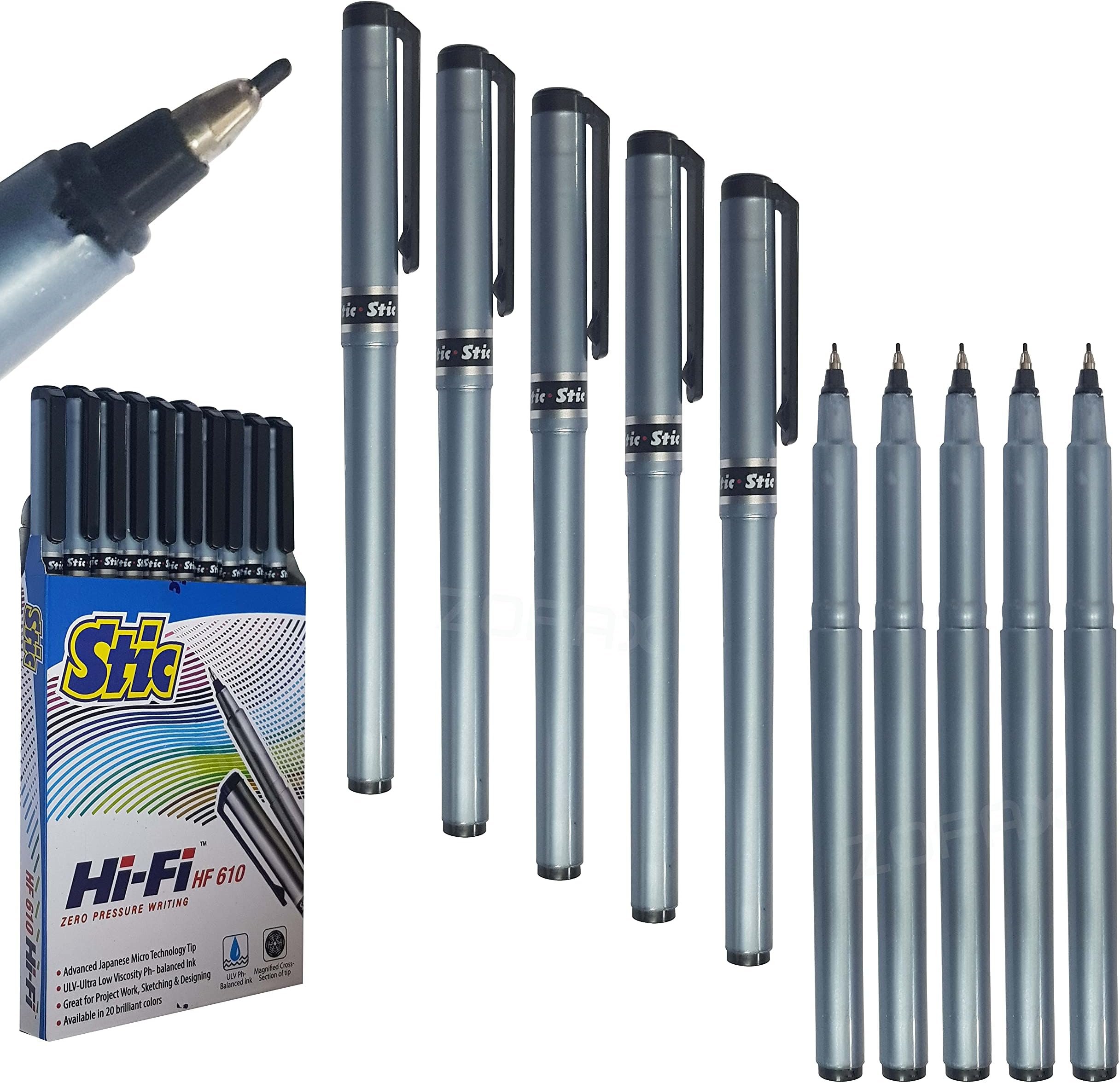 10 Black Fineliner Pens Set Fine Point Pens 0.5mm Fineliners Black ...