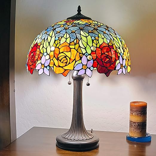 Amazon.com: Tiffany Style Table Lamp Banker 23" Tall Stained Glass Red ...