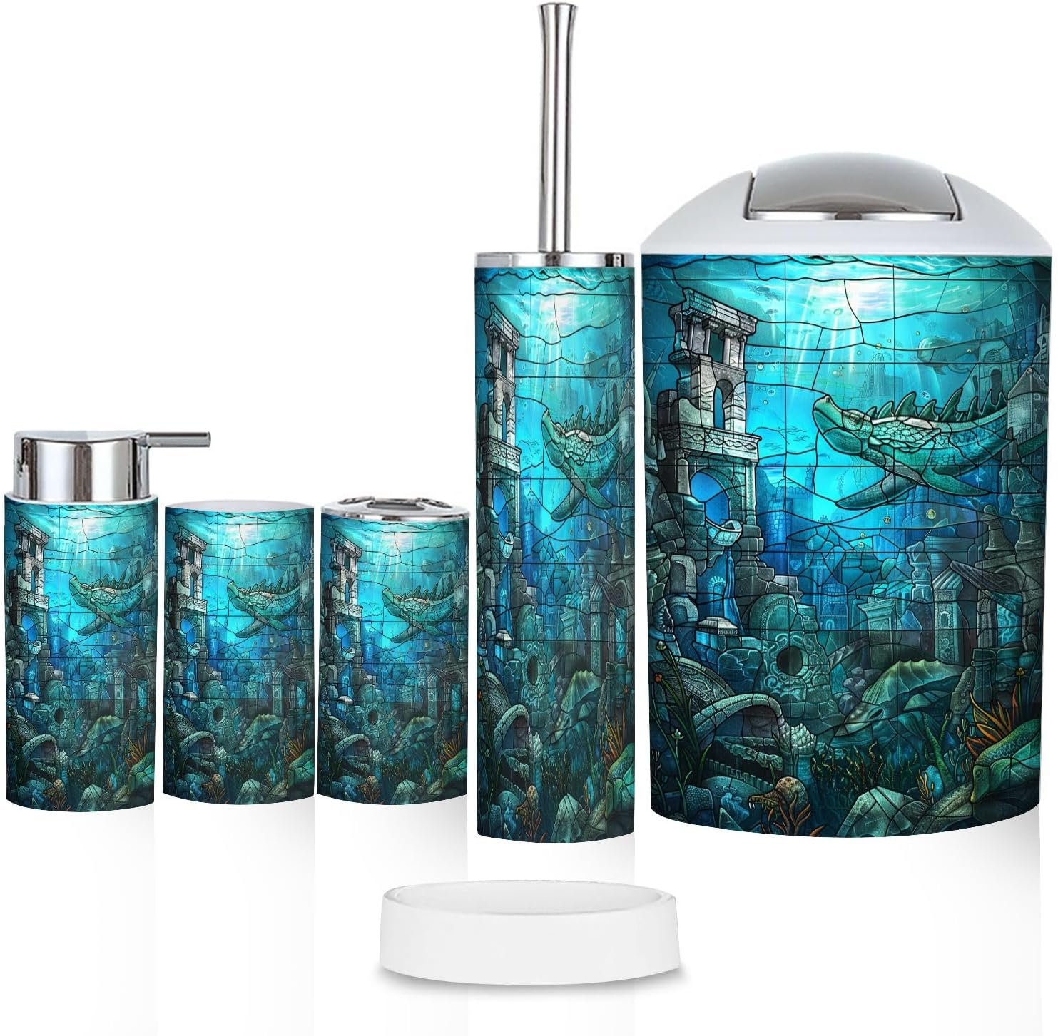 Amazon.com: Bathroom Accessory Set 6 Piece Marine Life Mystical Ocean ...