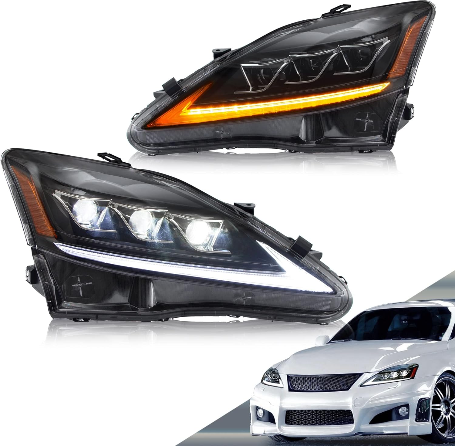 VLAND LED Matrix Projector Headlights Compatible with Lexus IS250 IS350 ...