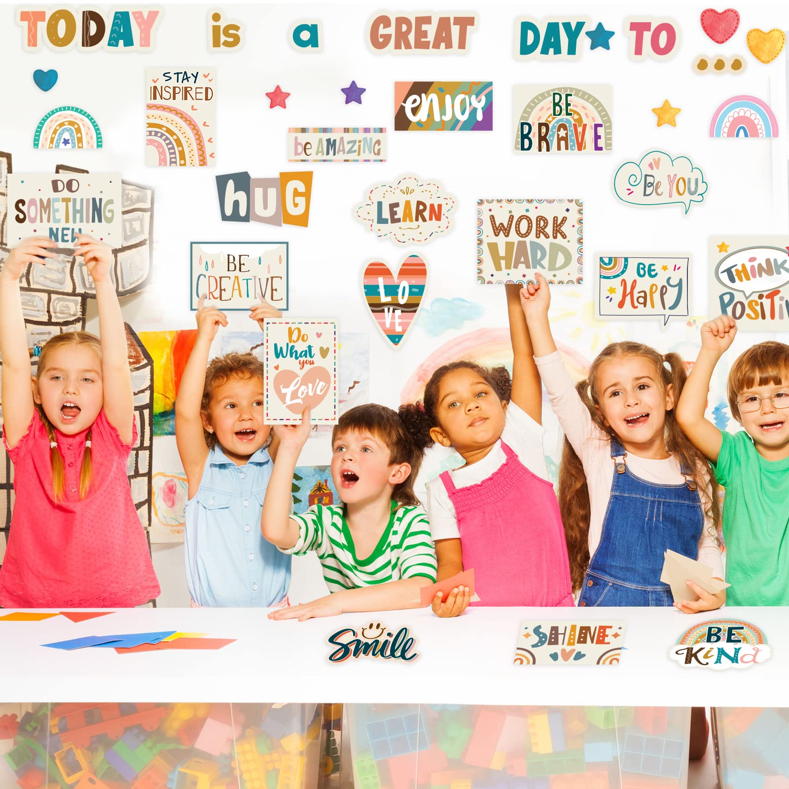 Buy Today is A Great Day Bulletin Board Set Boho Rainbow Inspiration ...