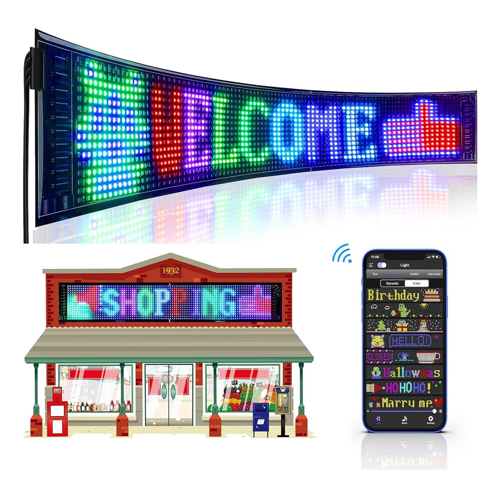 WYHBXD Programmable LED Car Sign,Pre-Made Animations & Text Scrolling ...