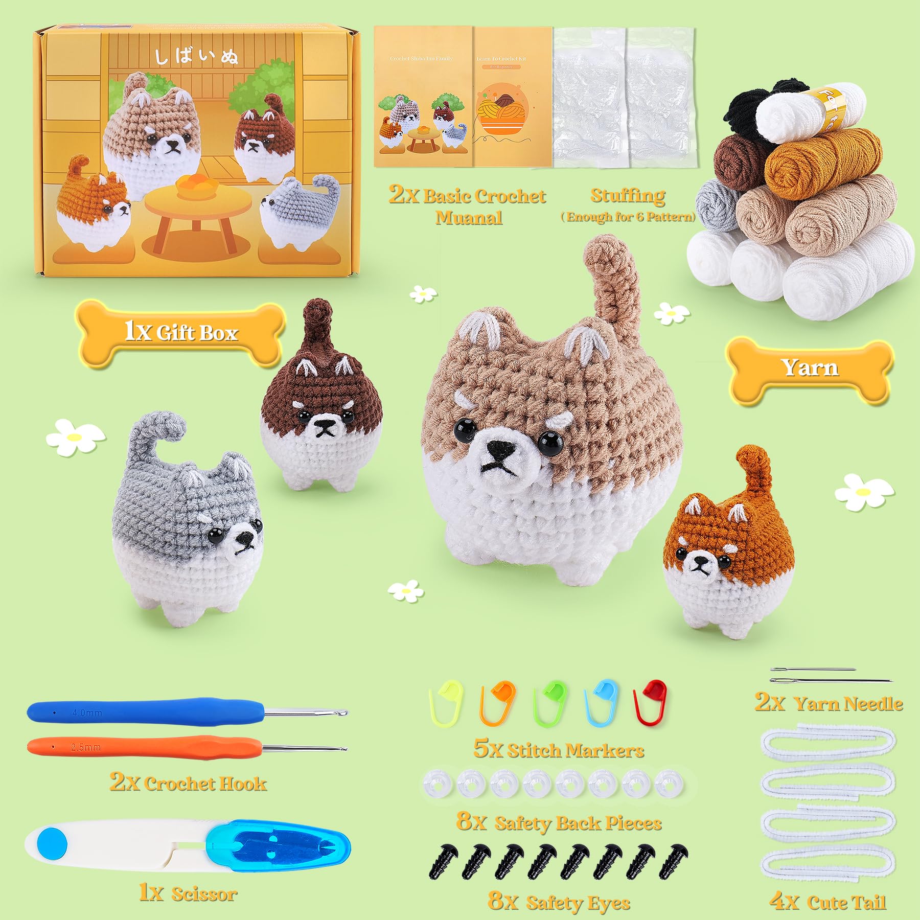Snapklik.com : Crochet Kit For Beginners- 4 PCS Fat Shiba Inu Crochet ...