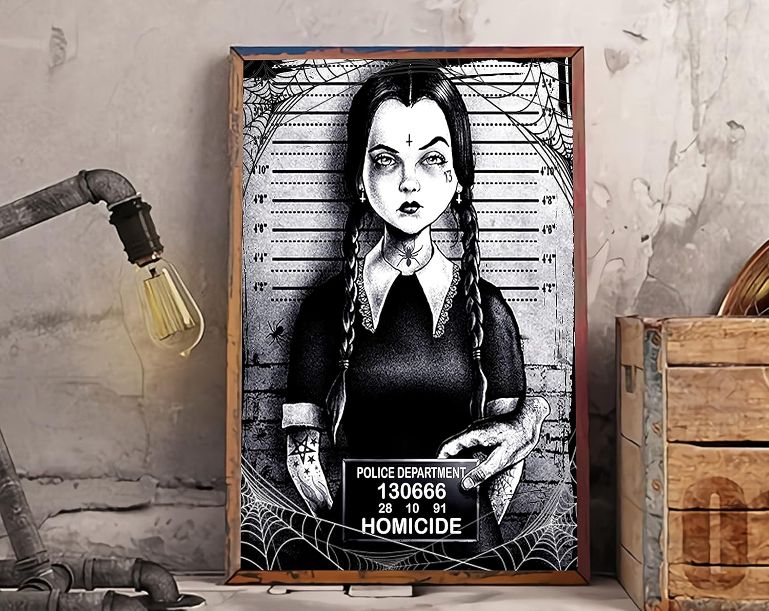 Over Wednesday Addams Mugshot Poster, Addams Family Decor, Halloween ...