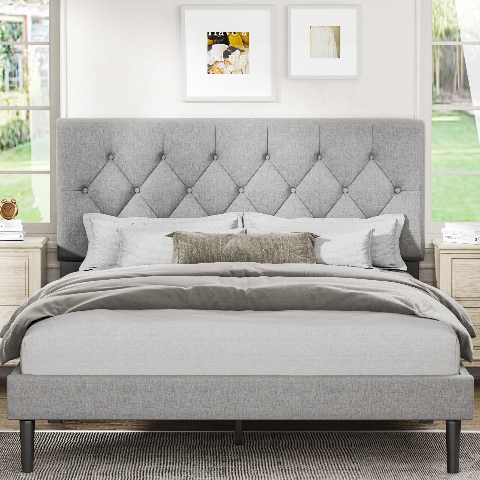Amazon.com: UBGOOGG Full Size Bed Frame, with Fabric Upholstered ...