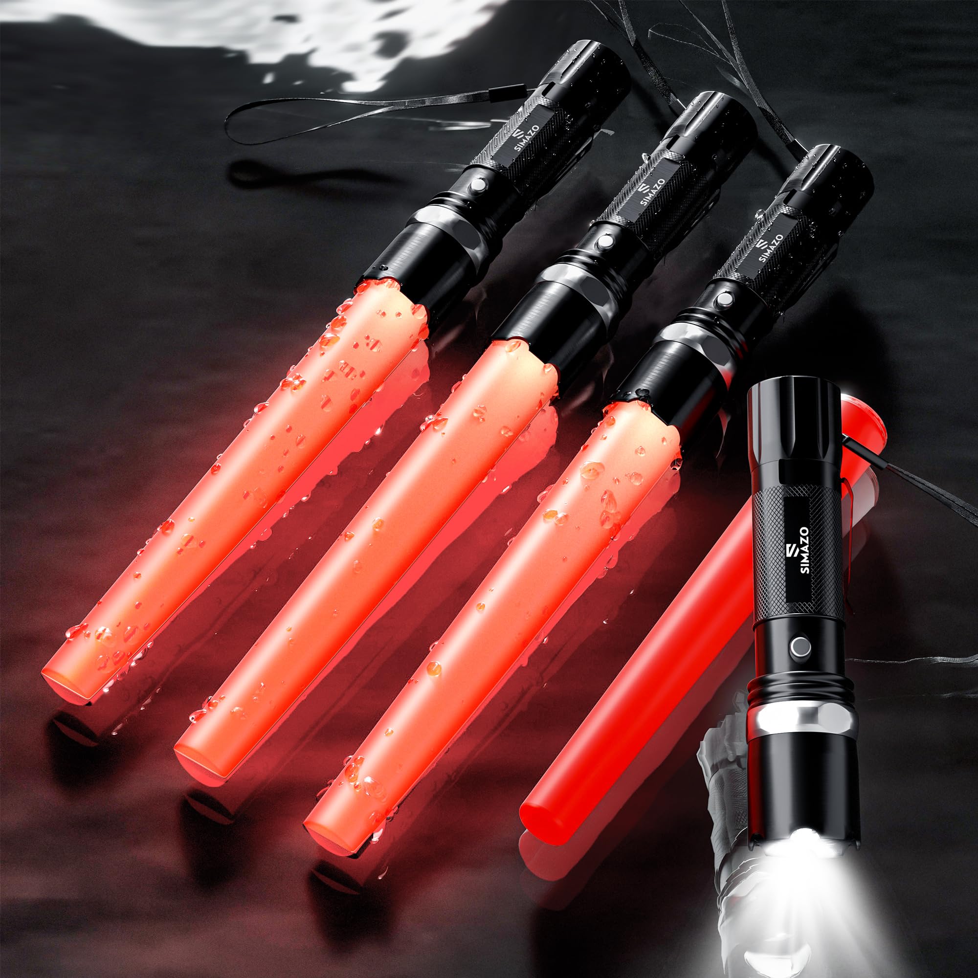 SIMAZO 4 Pack Traffic Wand, 16 Inch LED Traffic Flashlight Wand with 5 ...