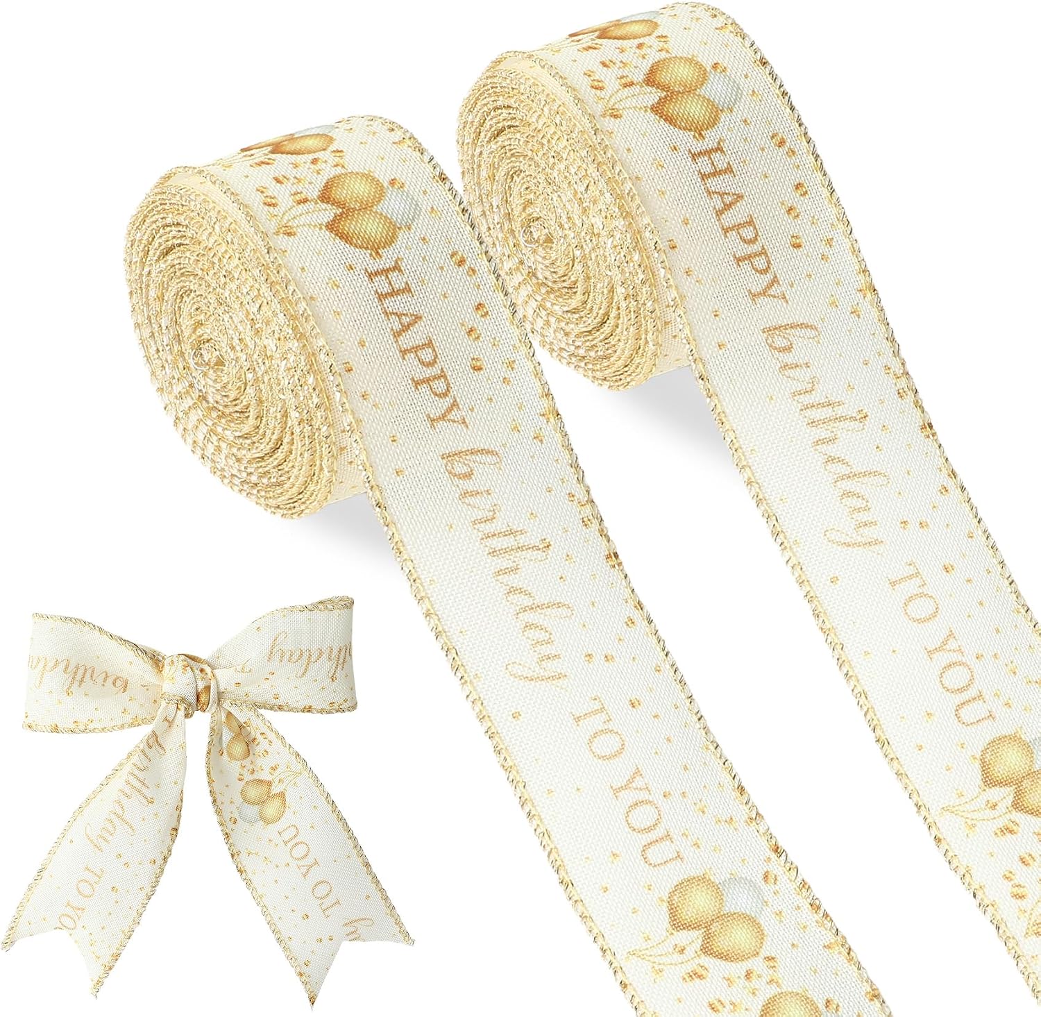 Amazon.com: 1.5 Inch White Happy Birthday Ribbon White Wired Ribbon for ...