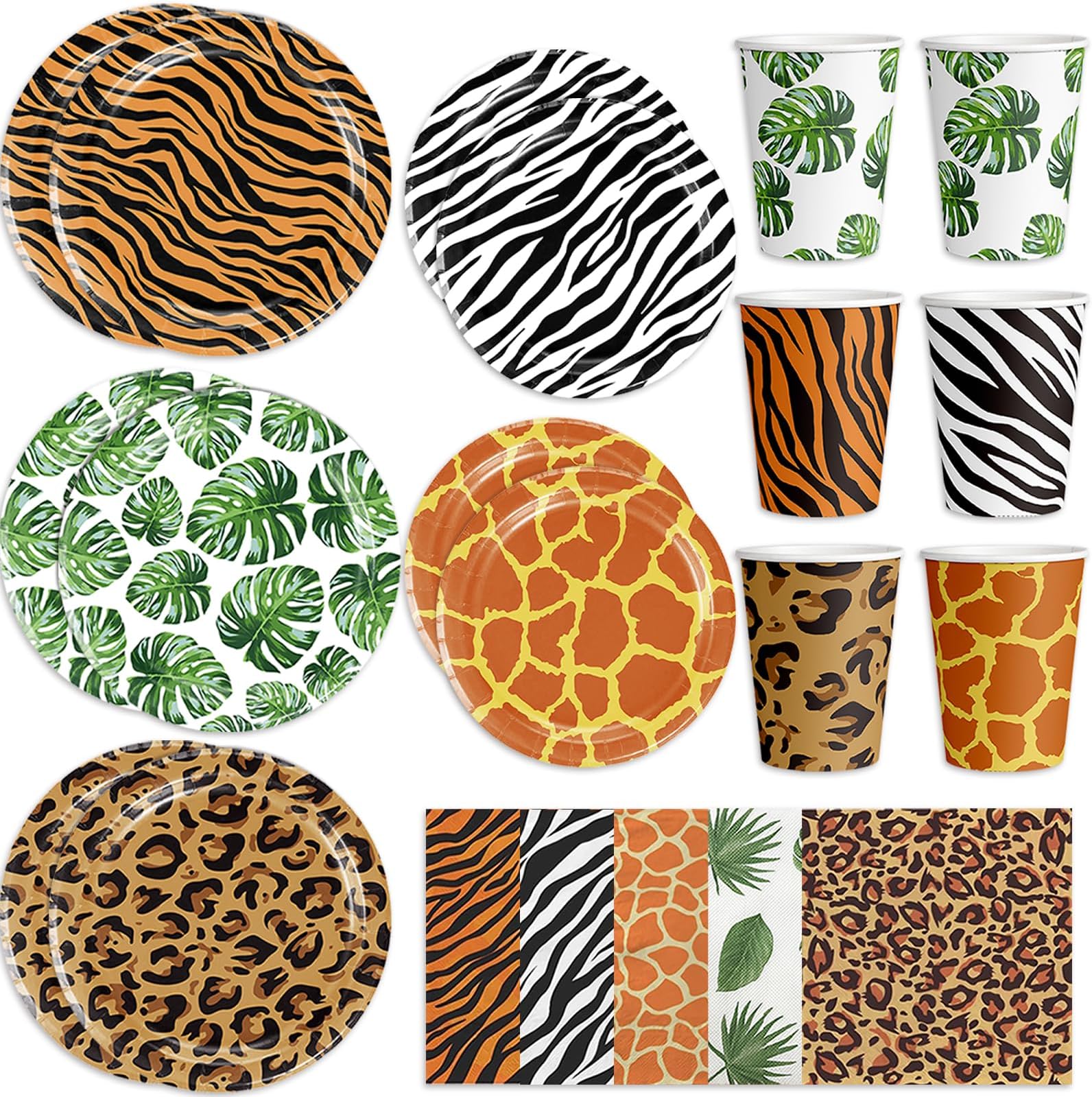 Amazon.com: 150 Pcs Jungle Animals Party Supplies - Plates, Napkins ...