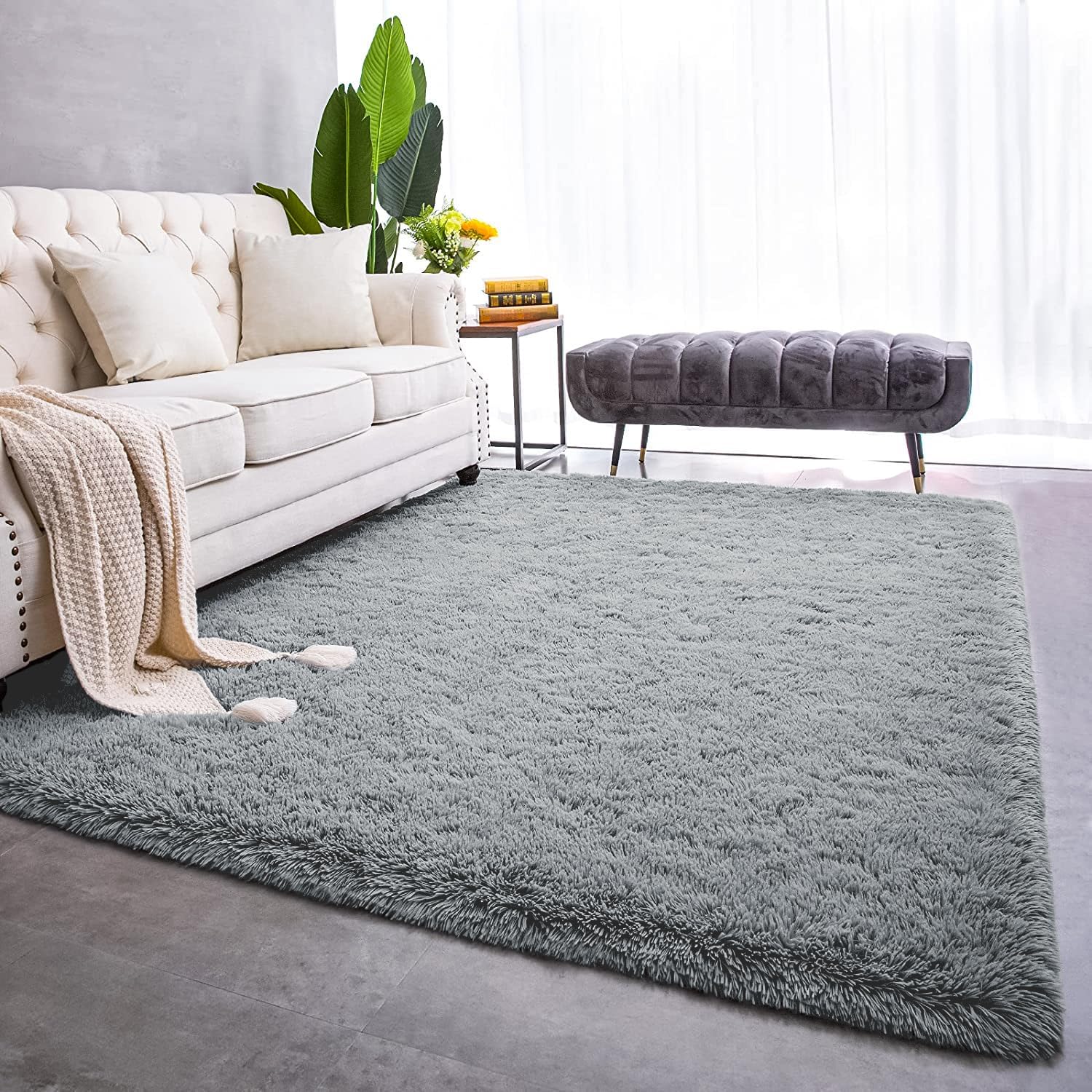 AMEHA Super Soft Fluffy Shaggy Rug - Modern Grey 80x150cm Area Rug for ...