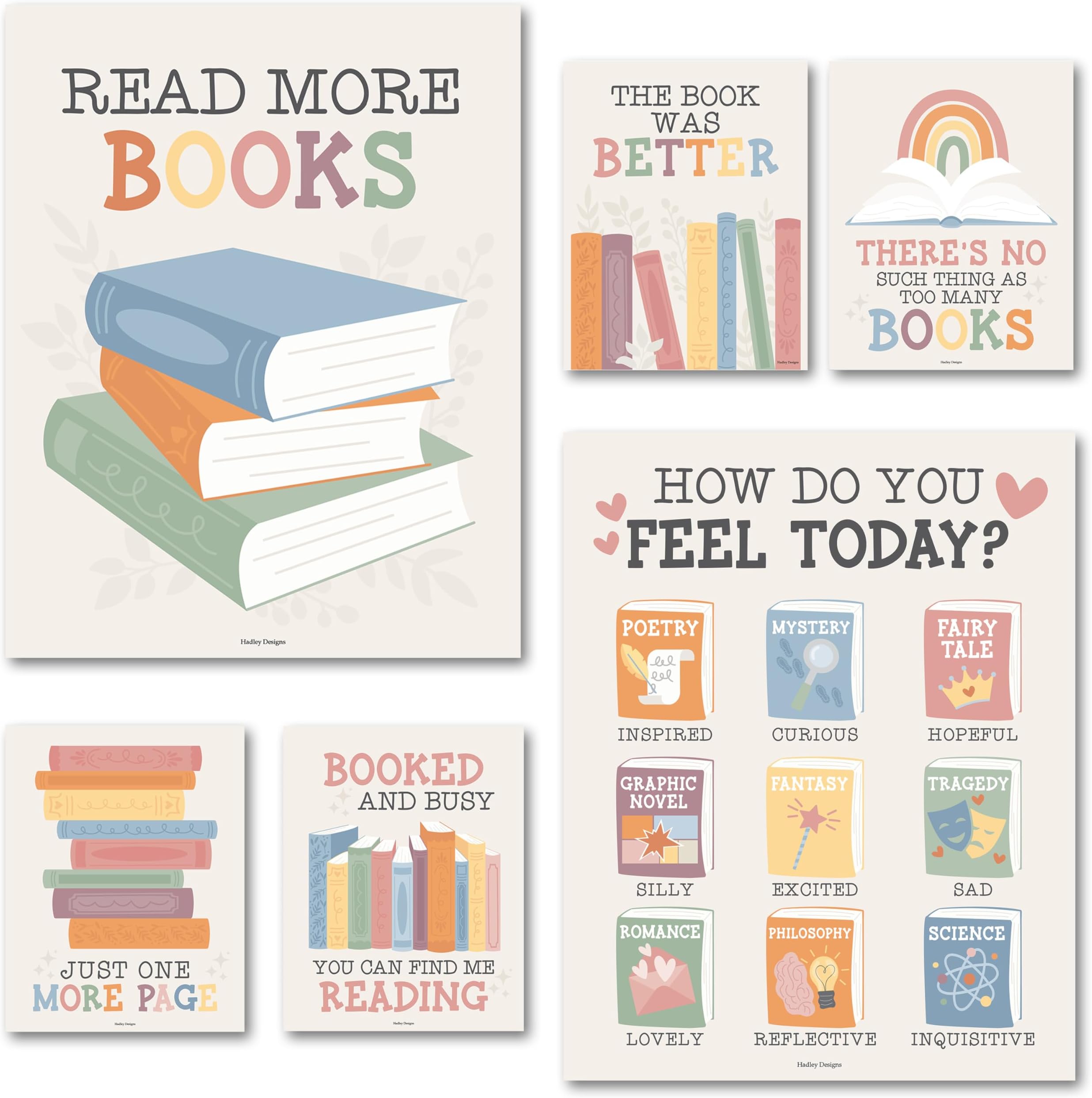 Amazon.com : Hadley Designs 6 Motivational Reading Posters for ...