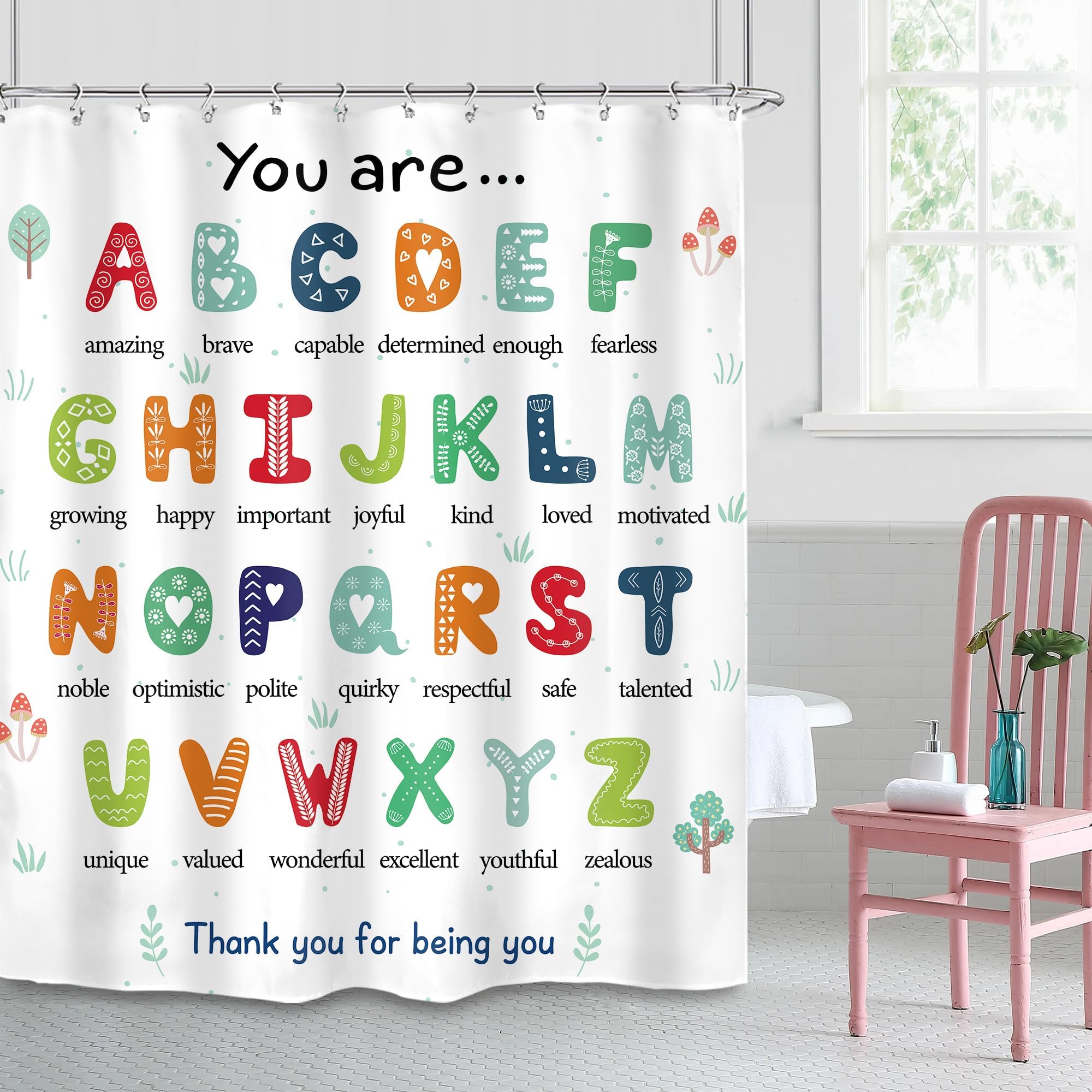 Amazon.com: Raymall Alphabet Shower Curtain Kids Educational Cute ...