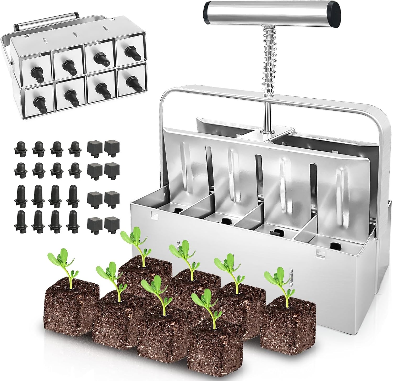 Amazon.com : 8 Cell Soil Blocker for Seeds Starting, 2 inch Manual Soil ...