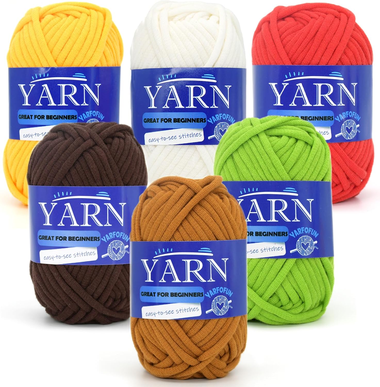 Amazon.com: 6 Pack Beginners Crochet Yarn Brown Green Red White Cotton ...