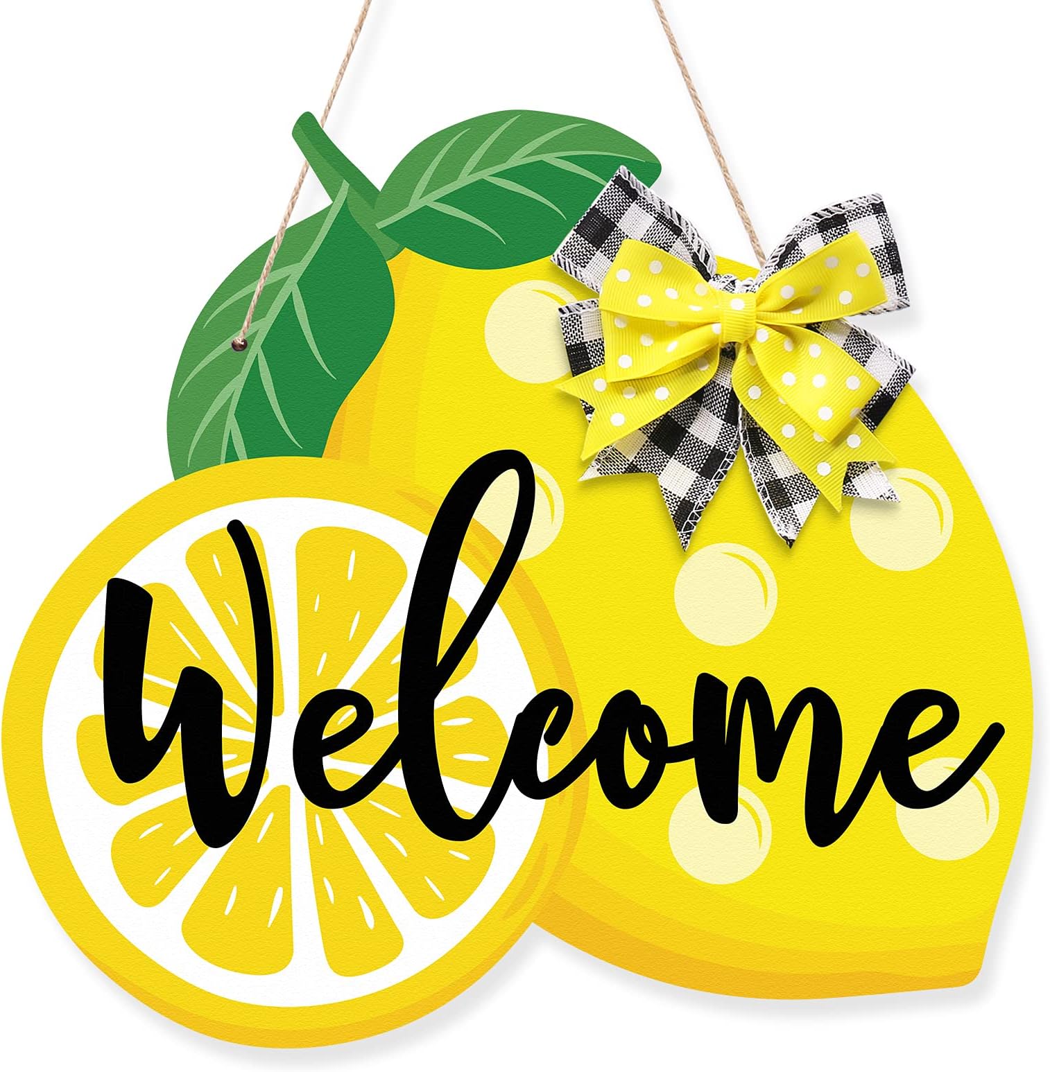 Amazon.com : Jetec Hello Summer Wooden Sign Lemon Wreath Sign Summer ...