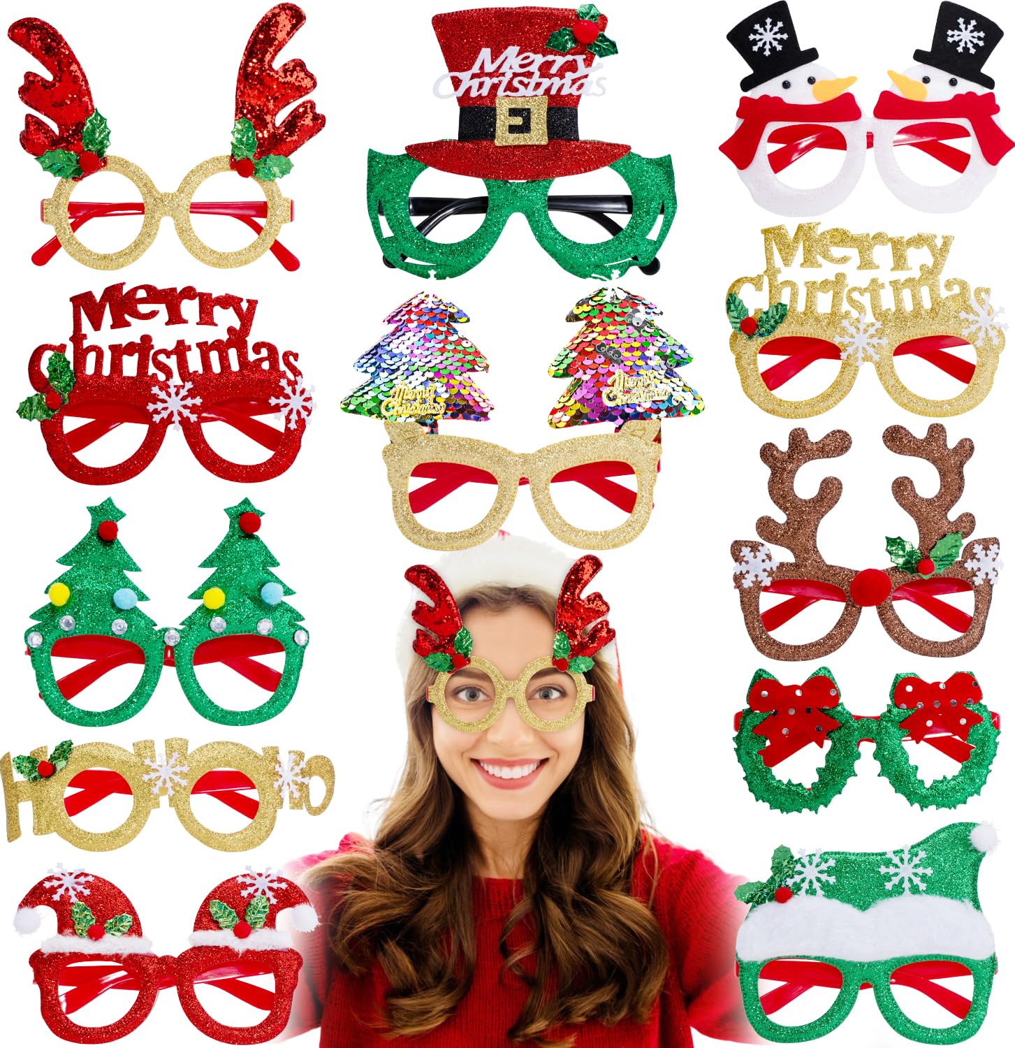 Amazon.com: Adeyoo 12Pcs Christmas Glasses,Glitter Holiday Glasses ...