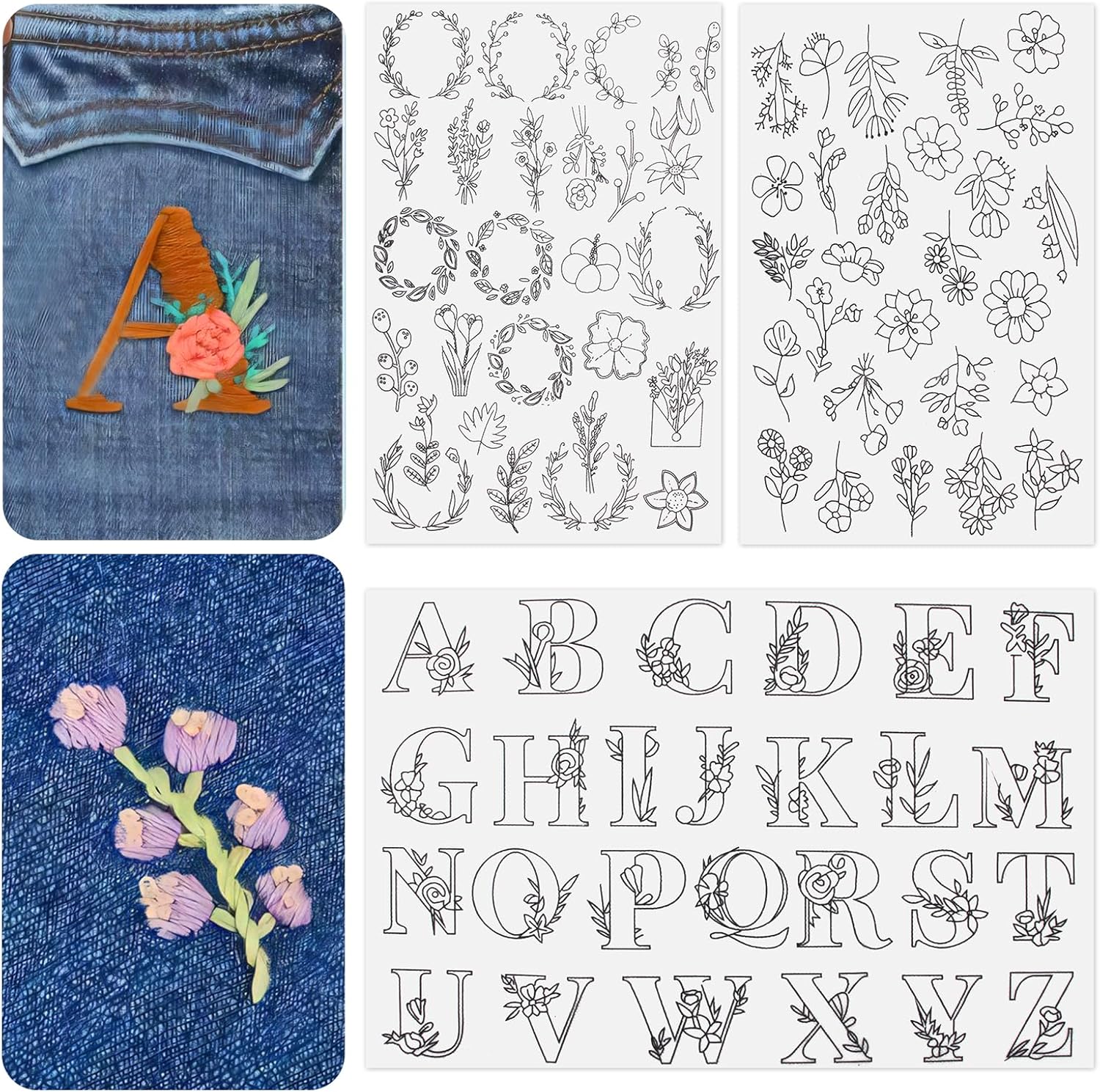 Amazon.com: 76PCS Water Soluble Embroidery Patterns, 3 Sheets A4 Stick ...