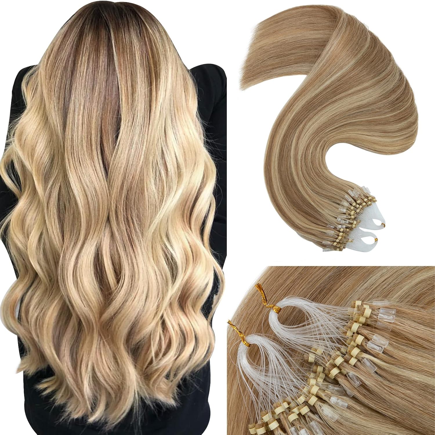 Amazon.com : Microlink Hair Extensions Human Hair 14 Inch, Blonde Micro ...