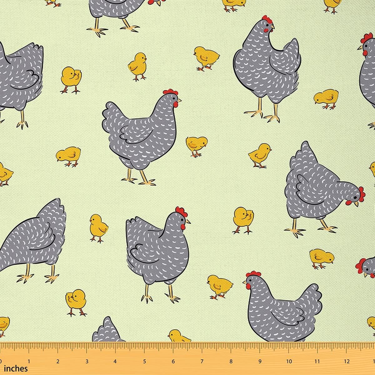 Amazon.com: Cute Chicken Fabric by The Yard Lovely Cartoon Chick Farm ...