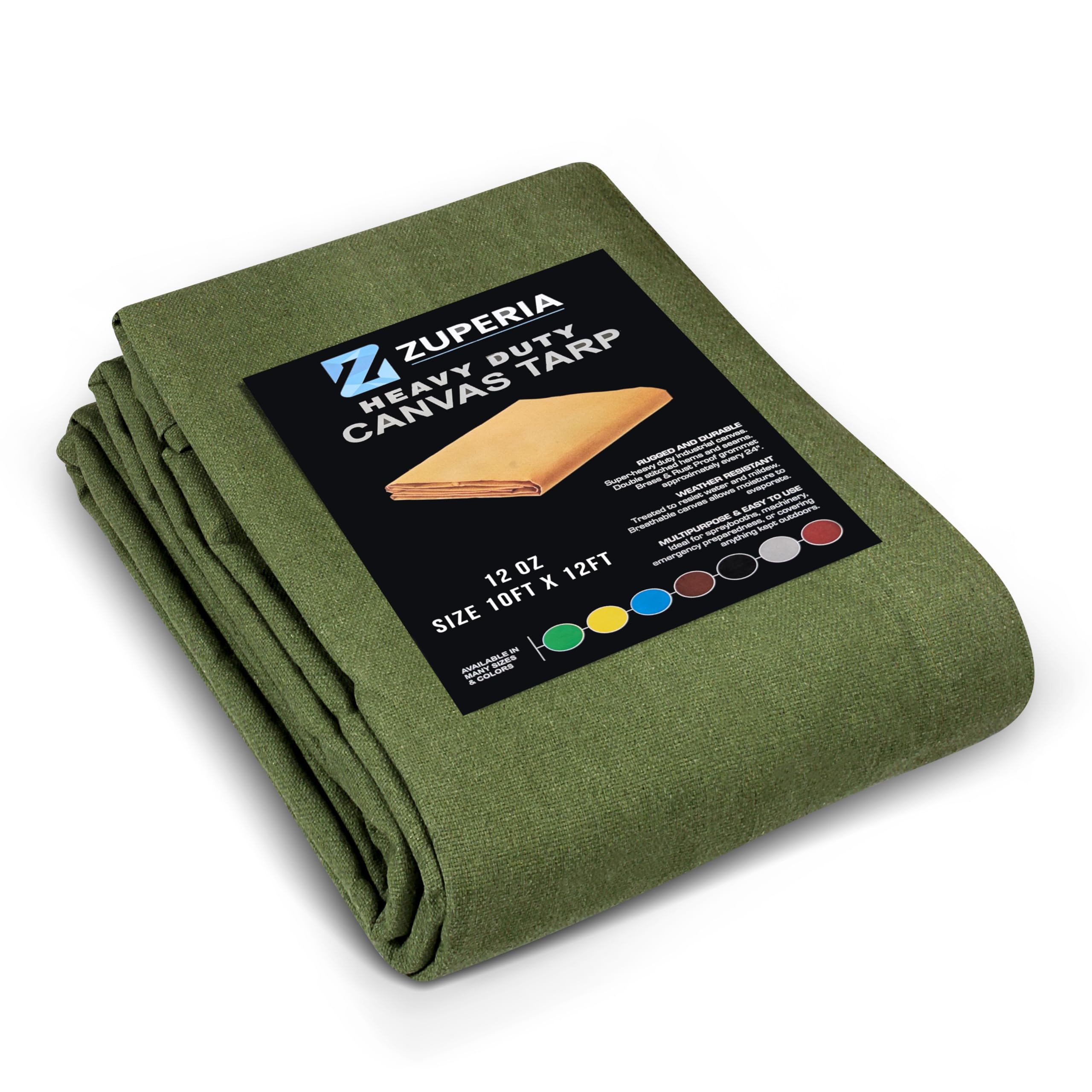 Zuperia 2 Pack Canvas Tarp 10 x 12 ft, 12oz. with Rustproof Grommets ...