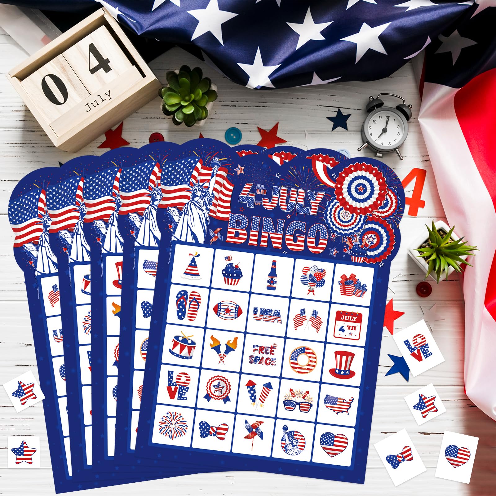 Snapklik.com : 4th Of July Bingo Game Cards For Kids Adults, 24 Players ...