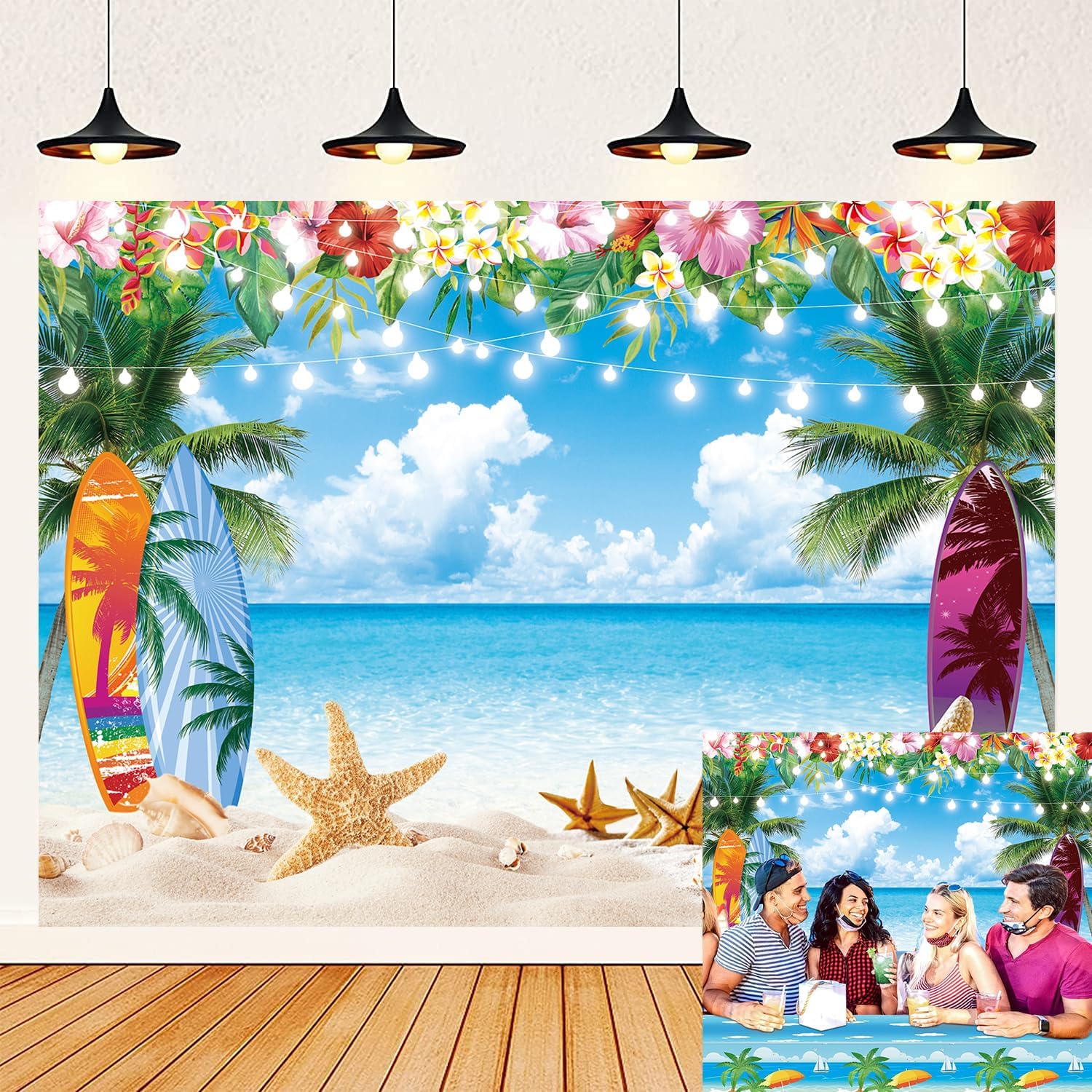 Amazon.com : Summer Hawaiian Beach Backdrop Tropical Palm Flower ...