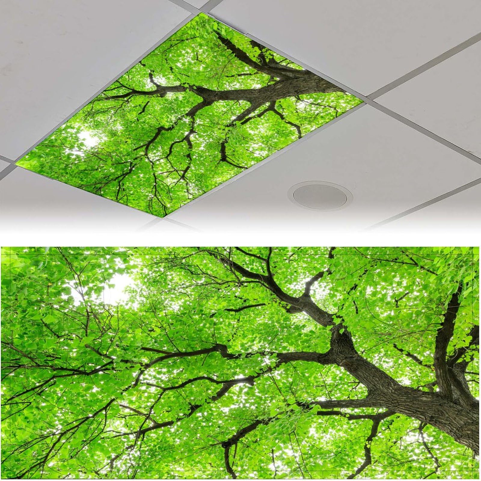 2 Pcs Fluorescent Light Covers for Ceiling Lights,Green Trees Magnetic ...