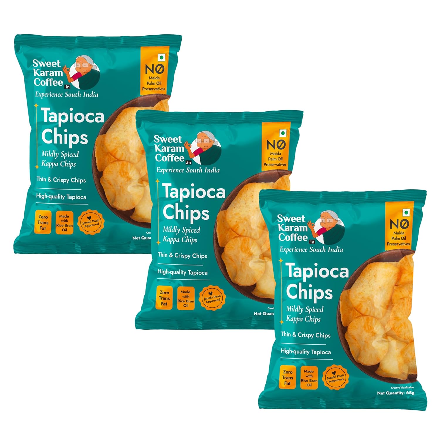 Sweet Karam Coffee Authentic Kerala Tapioca Chips – Pack of 3 (65g Each ...