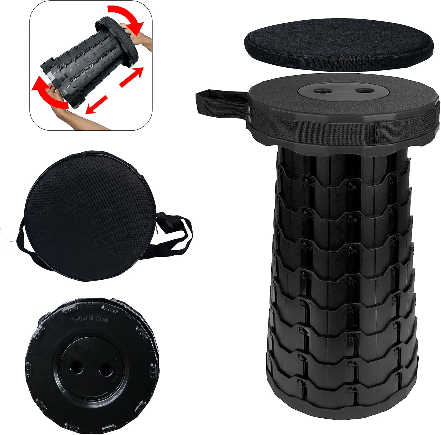 Amazon.com: FUNZIE Collapsible Stool with Seat Cushion & Carry Bag ...