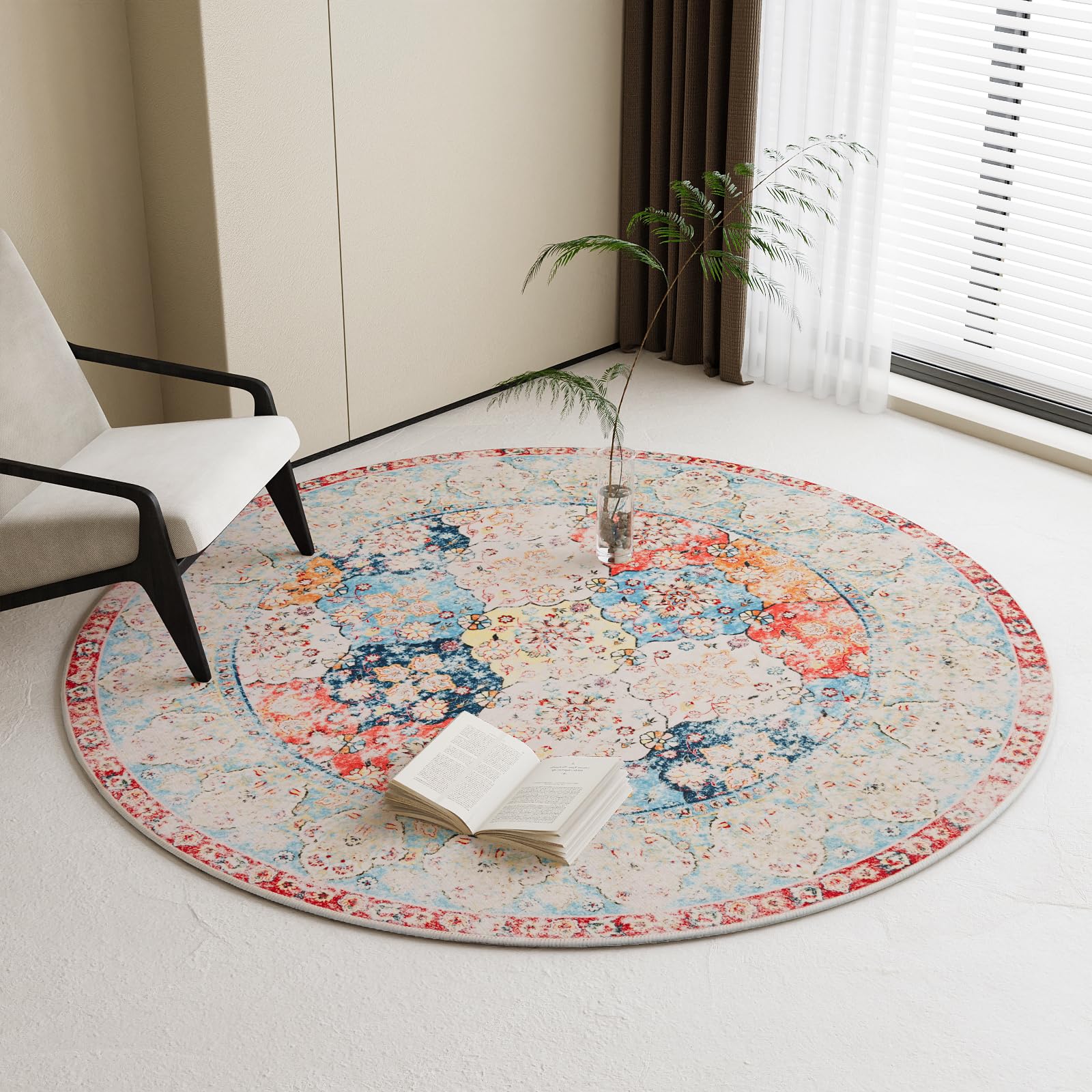 Amazon.com: Round Rug for Living Room 3Ft Round Washable Rug Boho Small ...