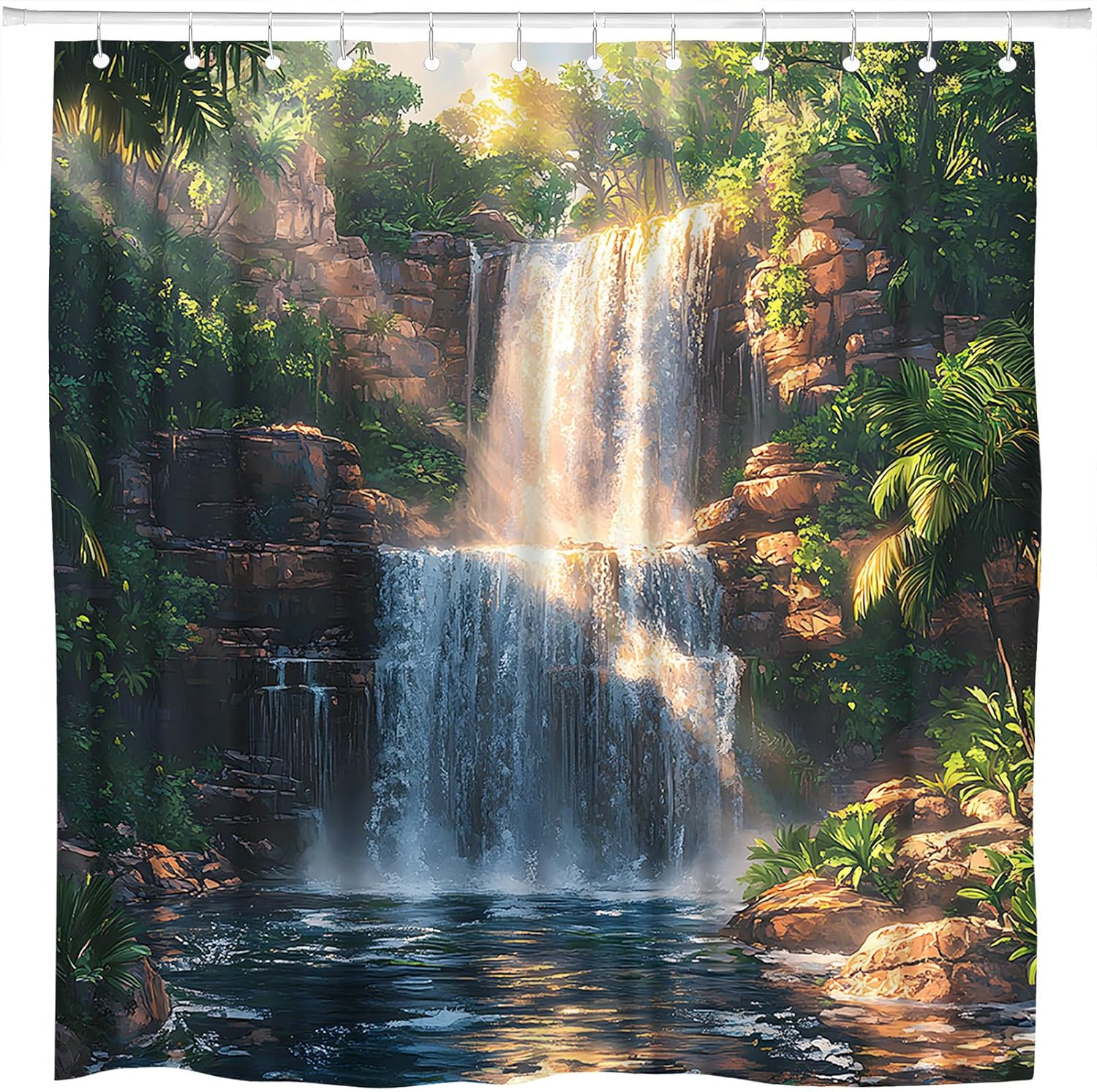 Amazon.com: Waterfall Shower Curtain Natural Forest Waterfall Mountain ...