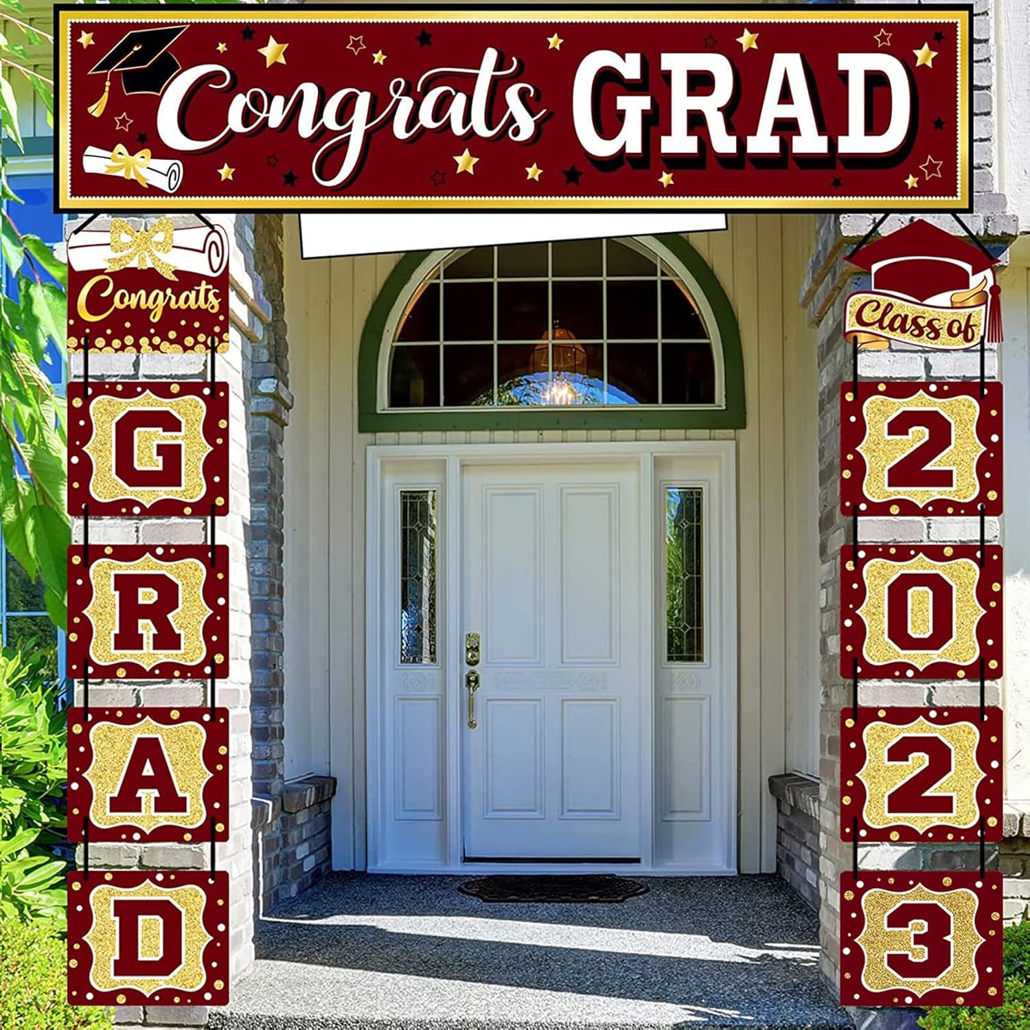 Amazon.com: 2023 Graduation Banner Set Maroon Graduation Party ...
