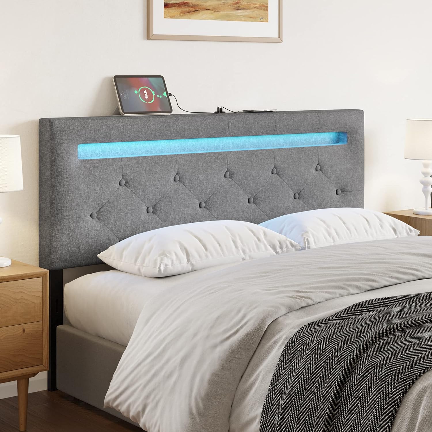 Amazon.com - HAUSOURCE Headboards for Queen Size Bed with LED Light ...