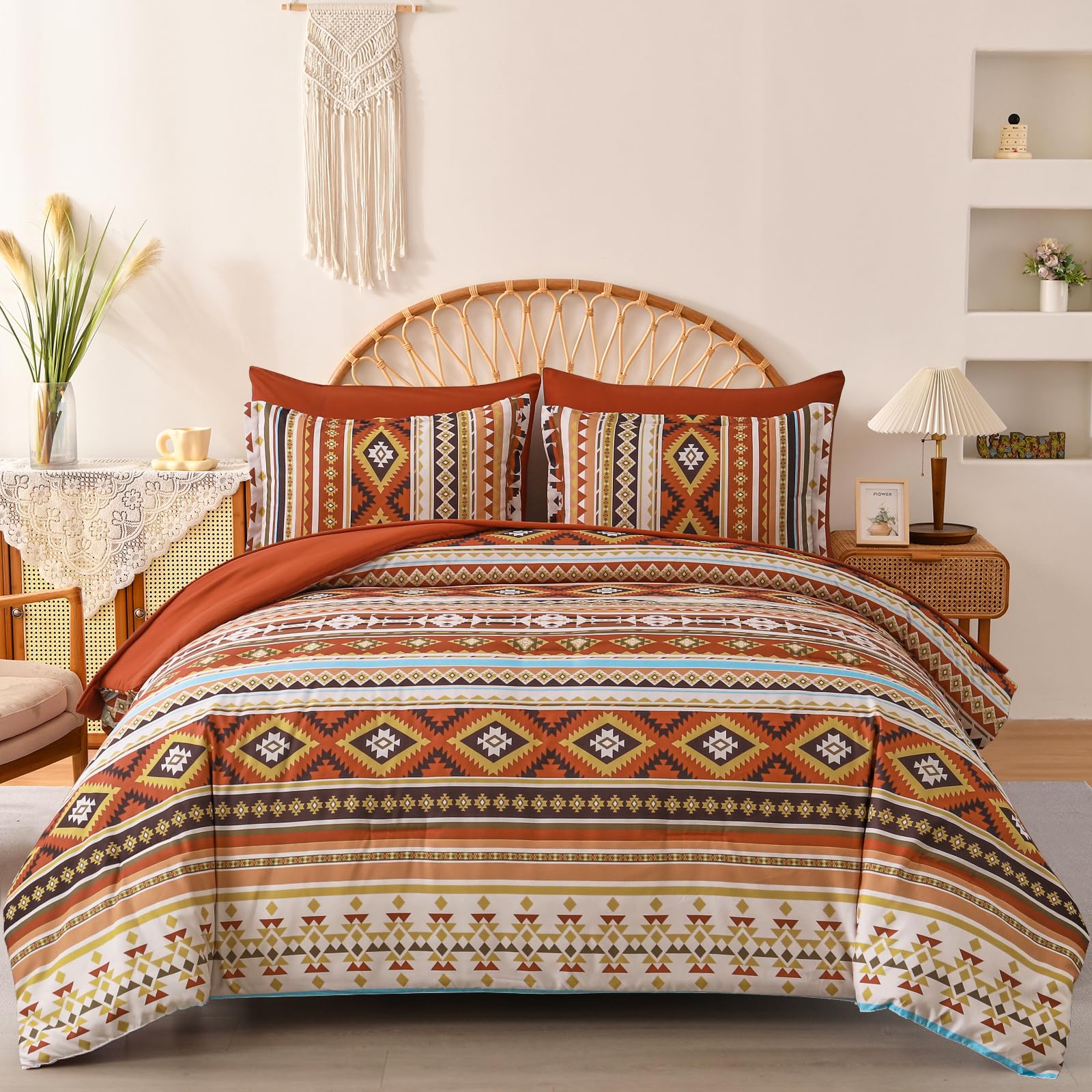 Amazon.com: Burn Orange/Terracotta Comforter Set King, Boho Bed in A ...