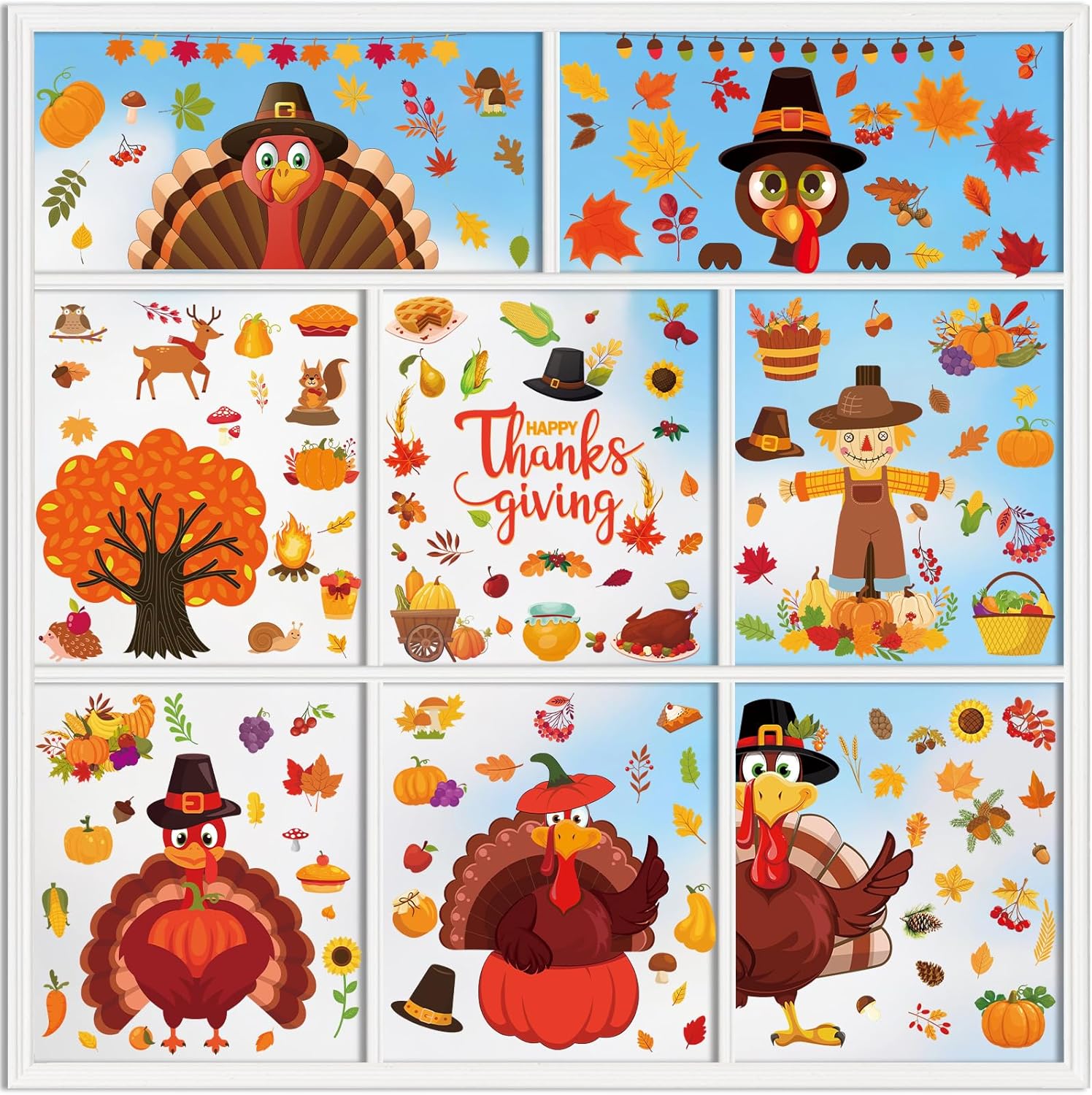 Amazon.com: XZENTIRA, Thanksgiving Window Clings - 186 PCS, Fall Window ...