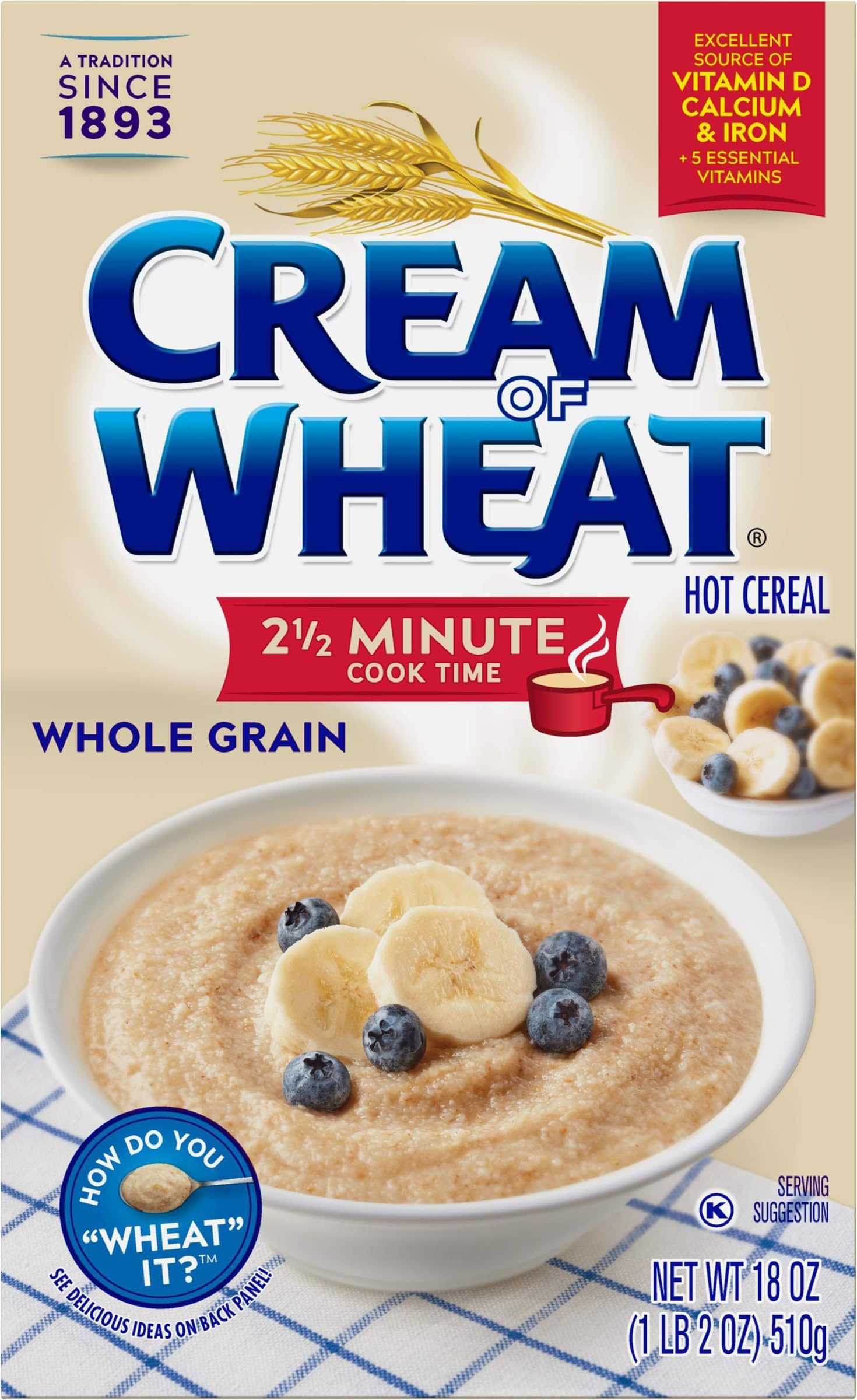 Amazon.com: Cream of Wheat Whole Grain Hot Cereal, 2 1/2 Minute Cook ...