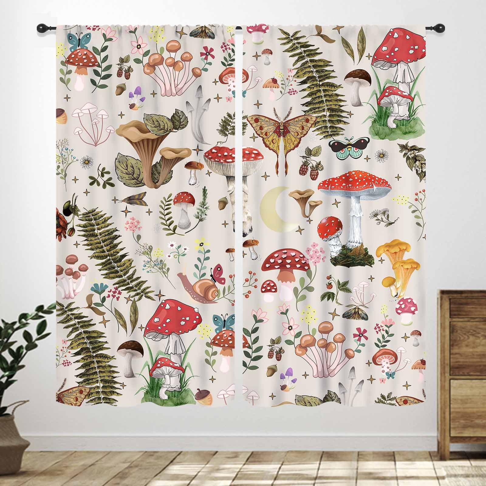 Amazon.com: Rustic Mushroom Curtains,Rustic Forest Kitchen Curtains ...