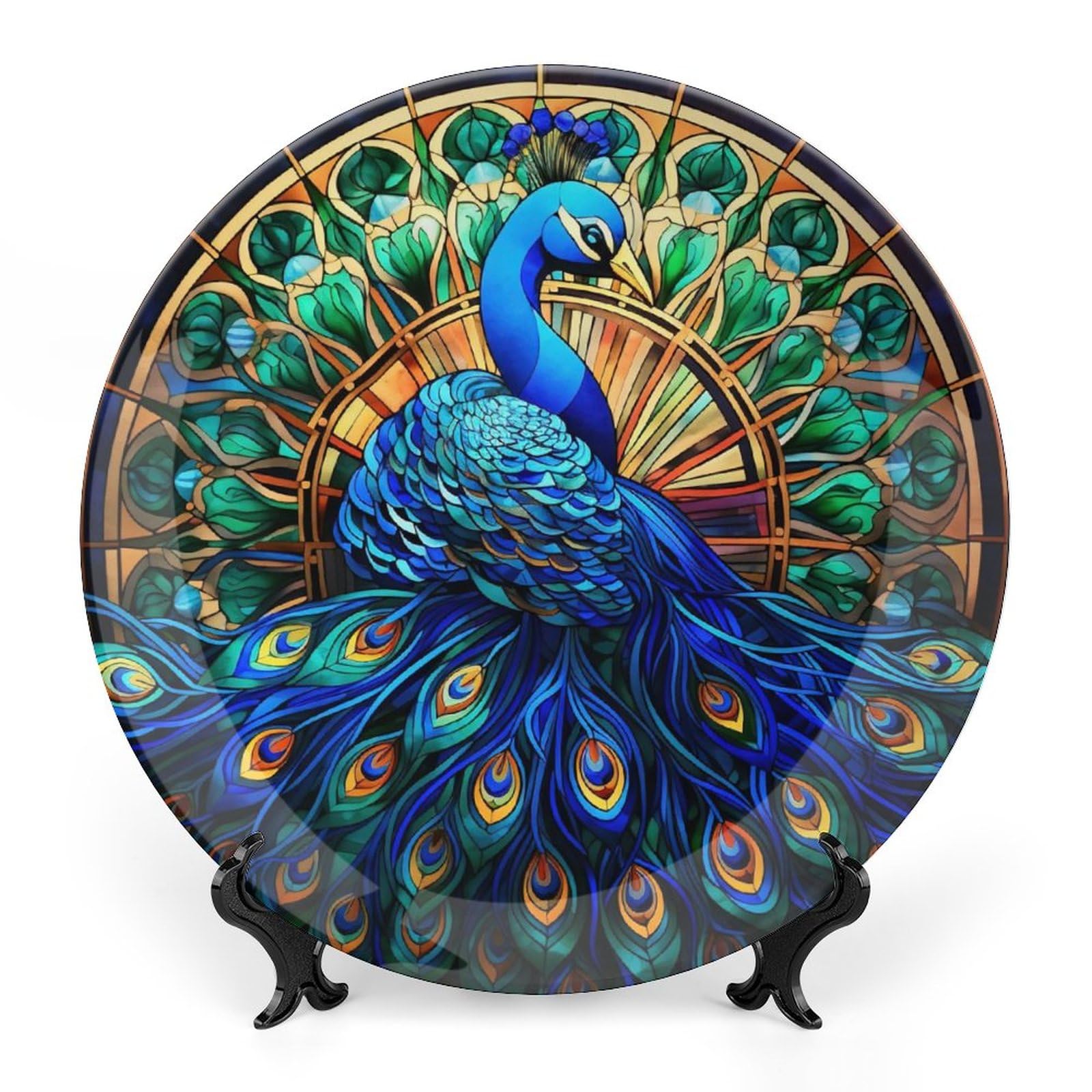 Amazon.com: Gokays Decorative Plates, Watercolor Peacock Stained Glass ...