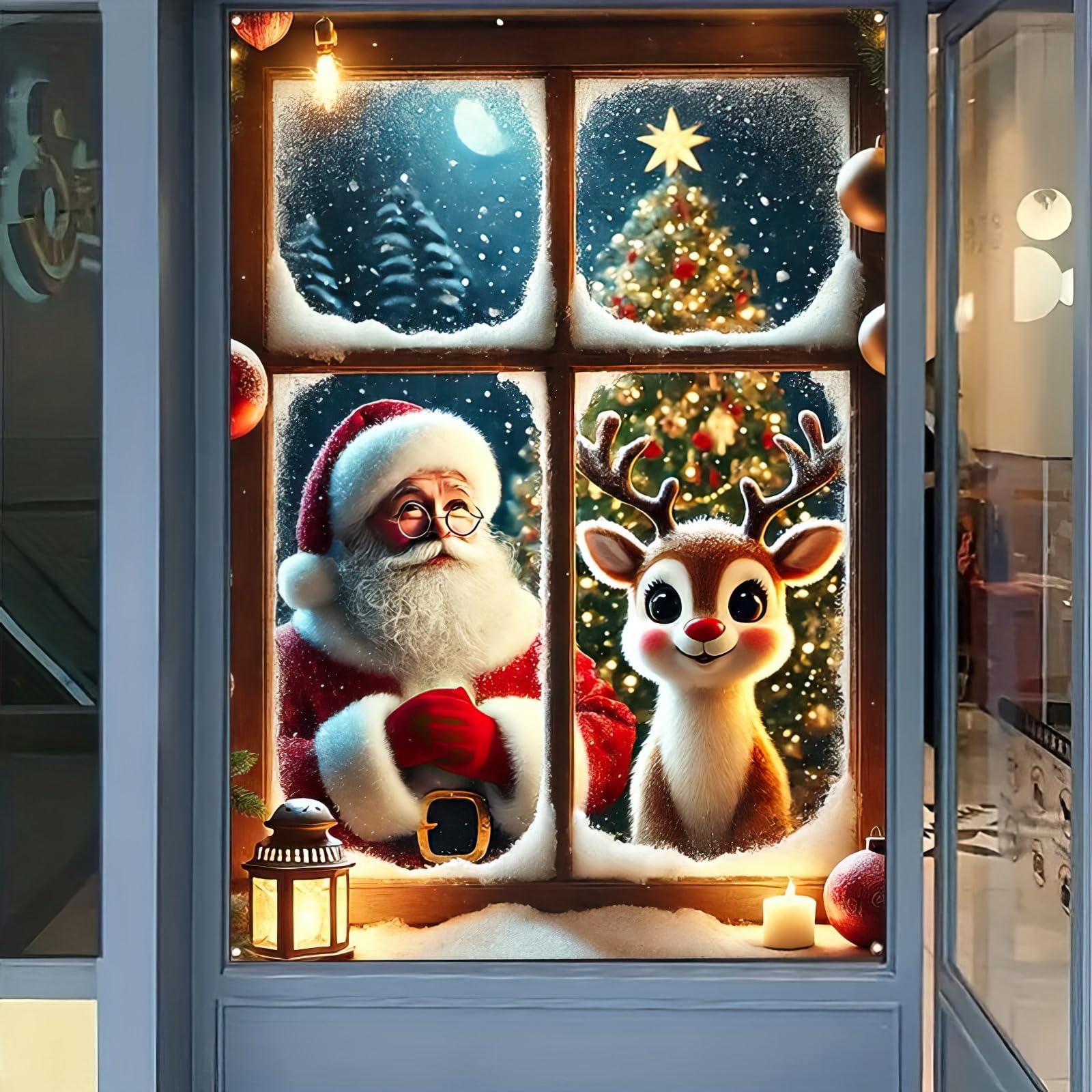 Amazon.com : Merry Christmas Window Cover Cute Santa Claus Reindeer ...