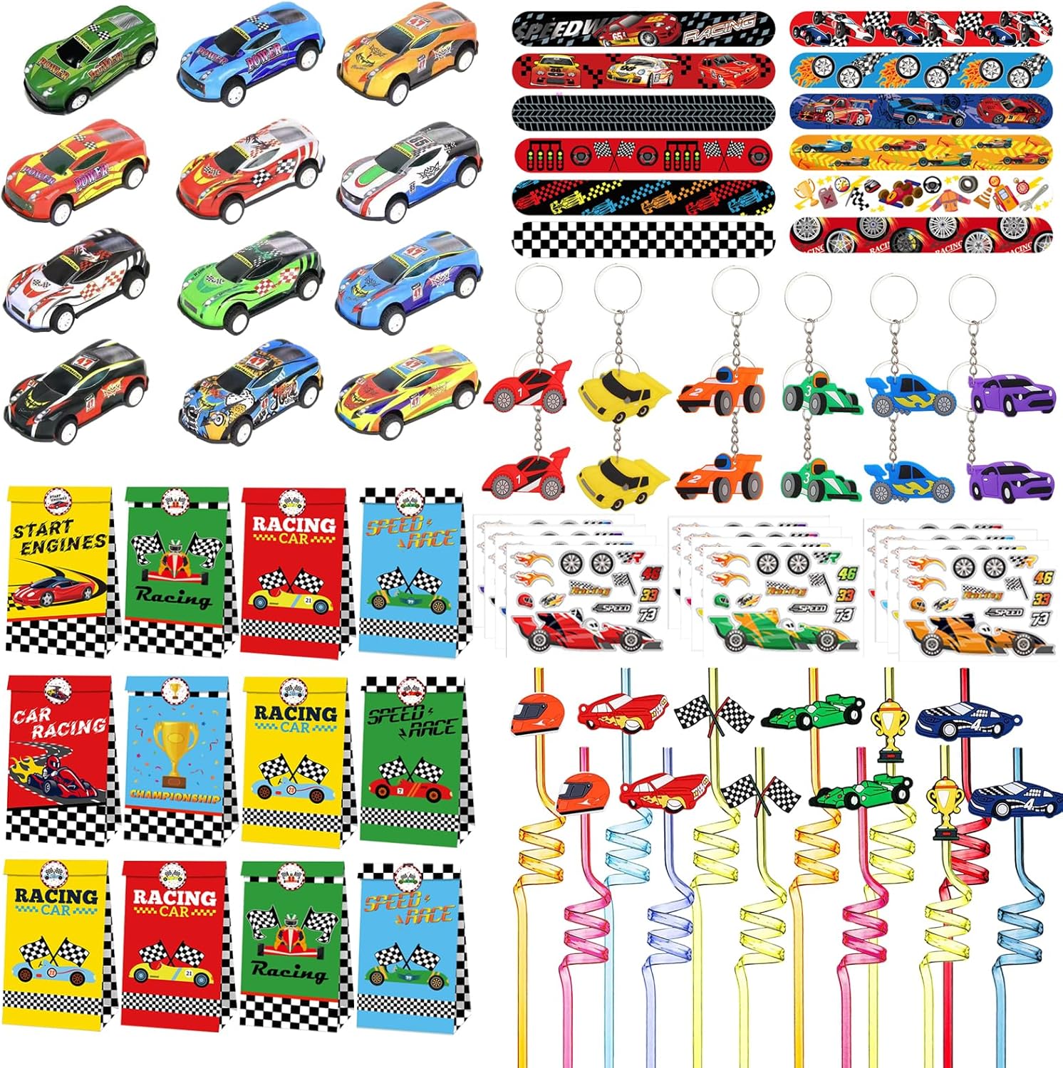 Amazon.com: XIPEGPA Race Car Party Favors Set Race Cars Keychains Slap ...